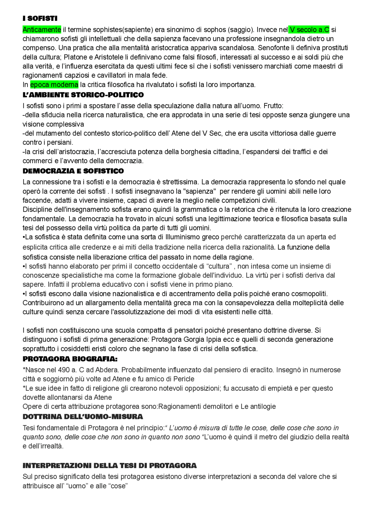 I SOFISTI: PROTAGORA, GORGIA E I SOFISTI MINORI | Appunti di Filosofia - Docsity