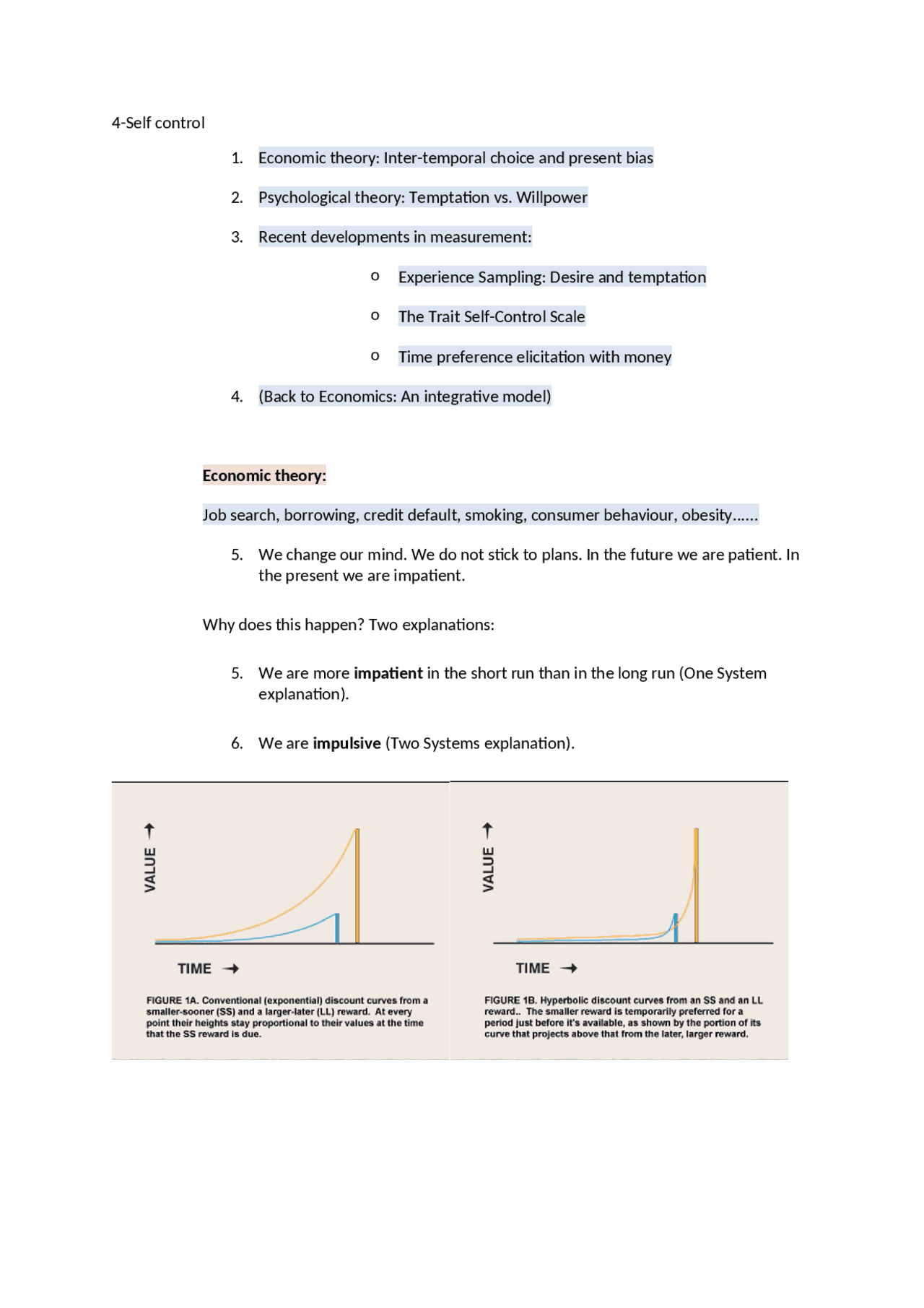 Self Control Notes Behavioural Econ 3rd Year Docsity