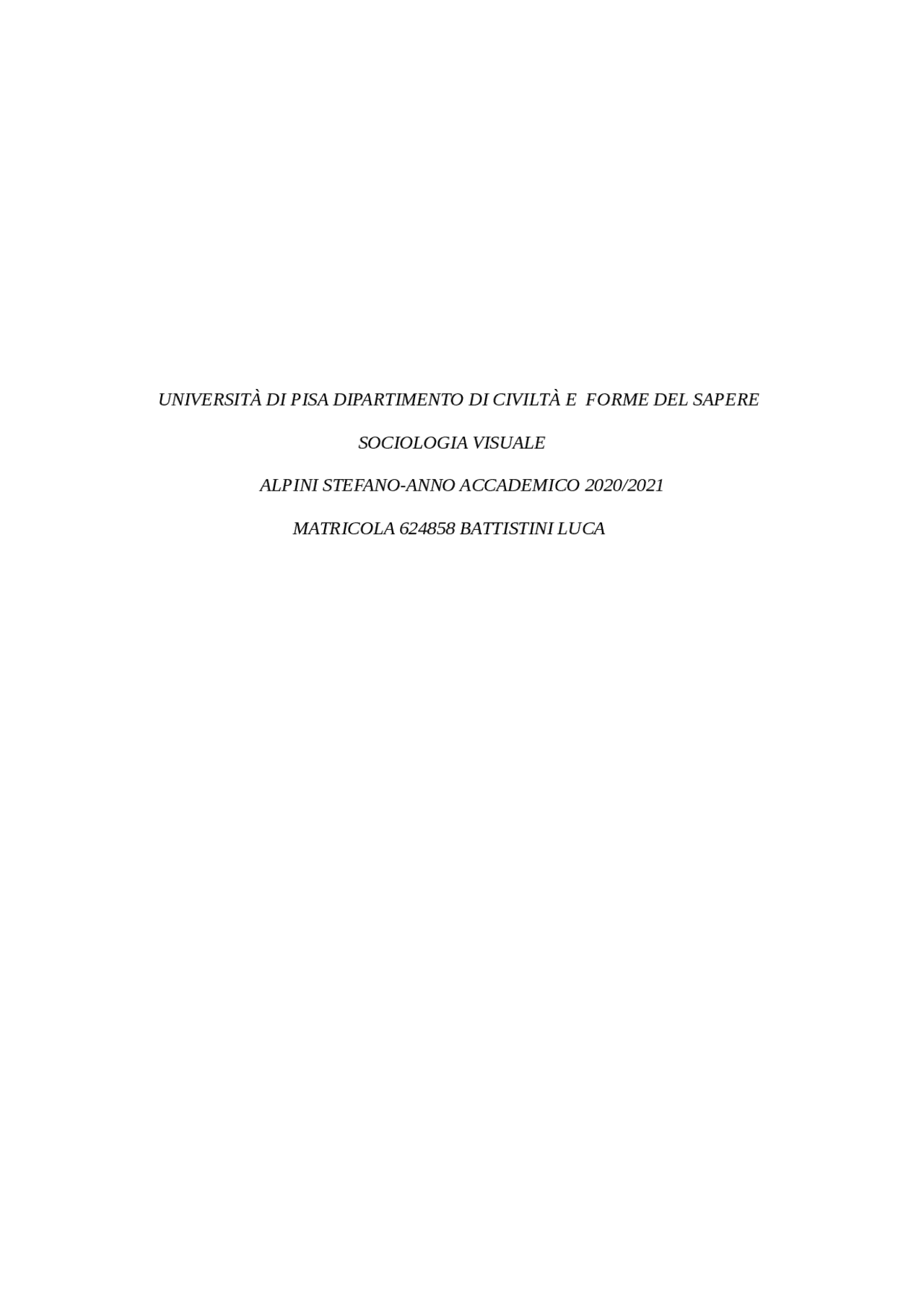 Esame Sociologia Visuale Alpini Stefano Docsity