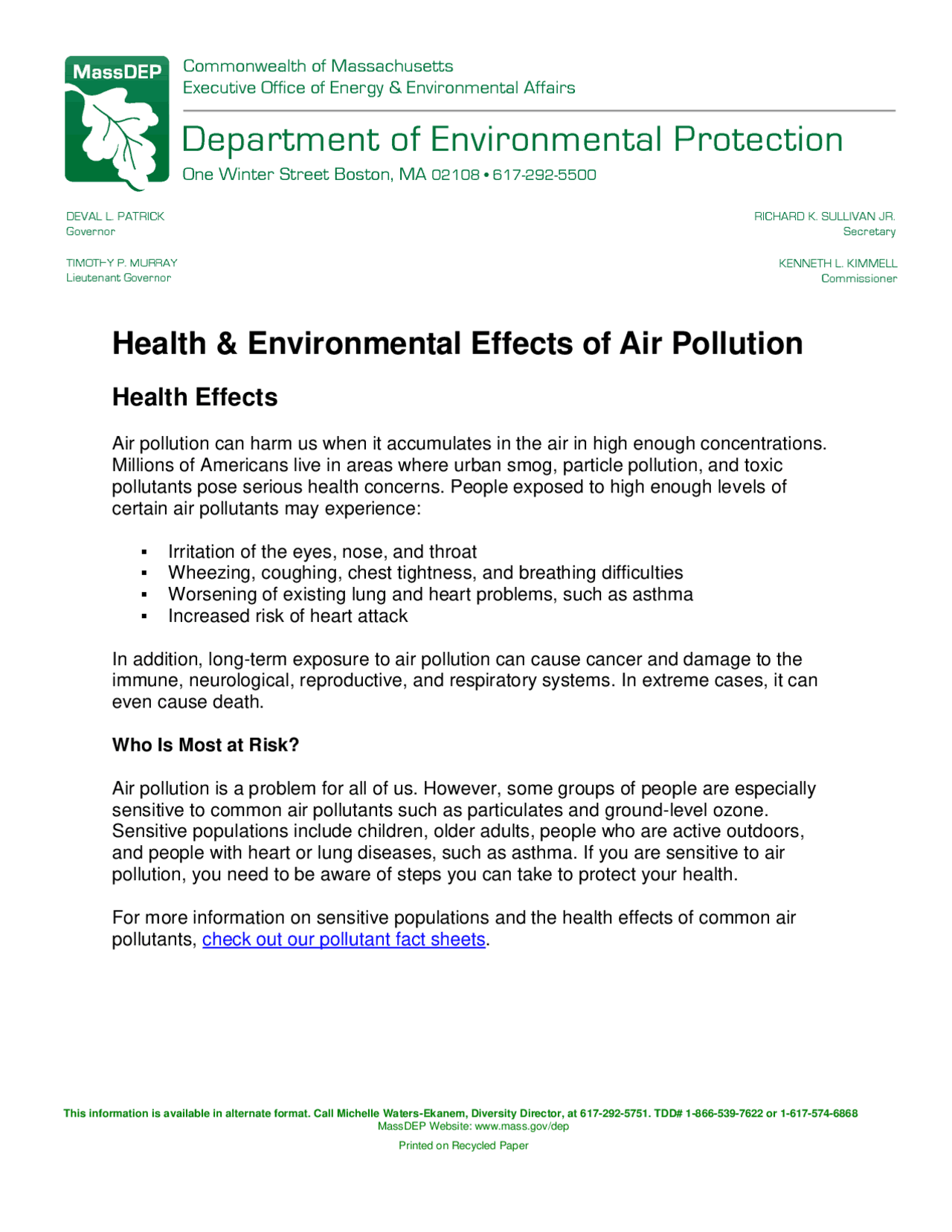 Health and environment effects air pollutions pdf - Docsity