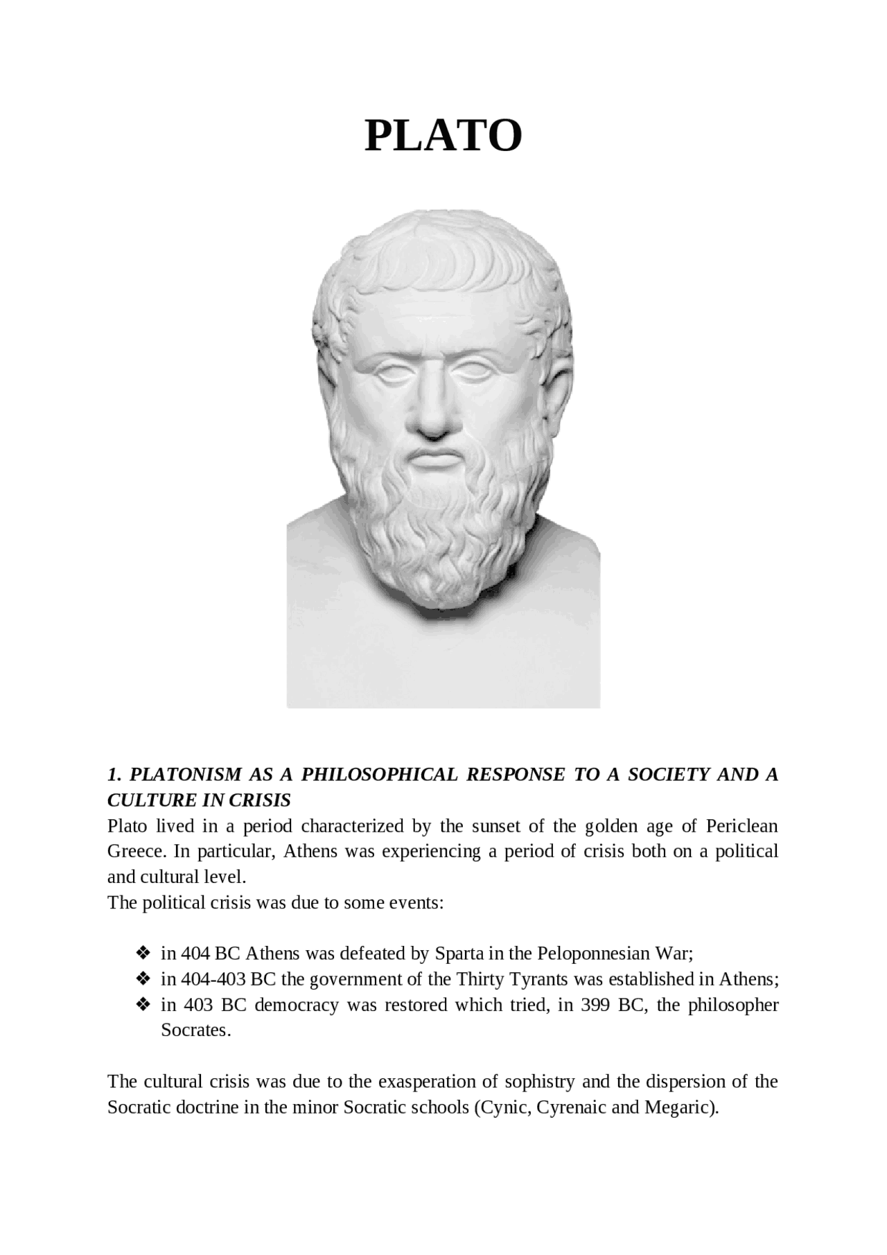 PLATO'S ENTIRE PHILOSOPHY (Notes) - Docsity