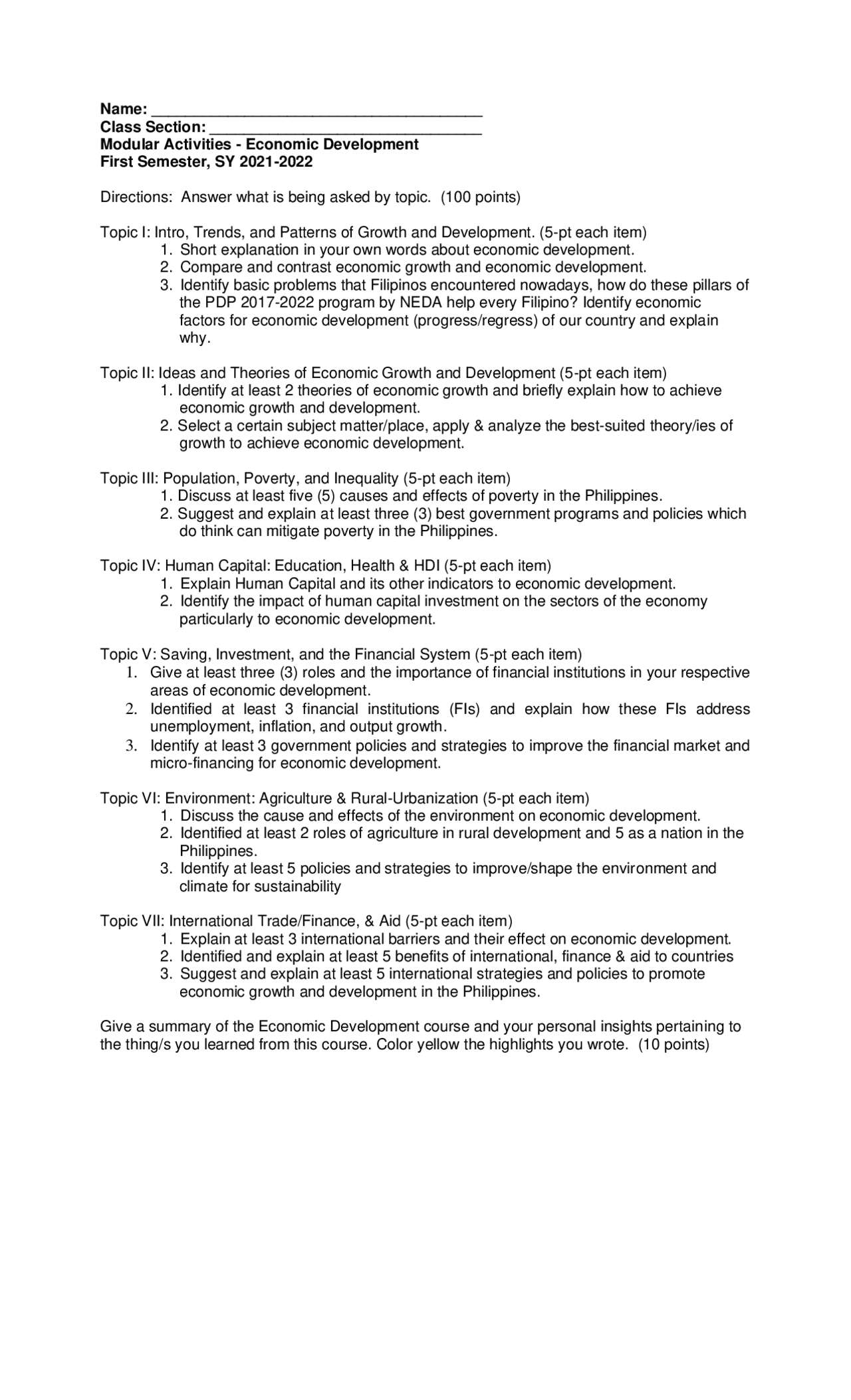 College Exercise 2nd Yr College Exercise Docsity