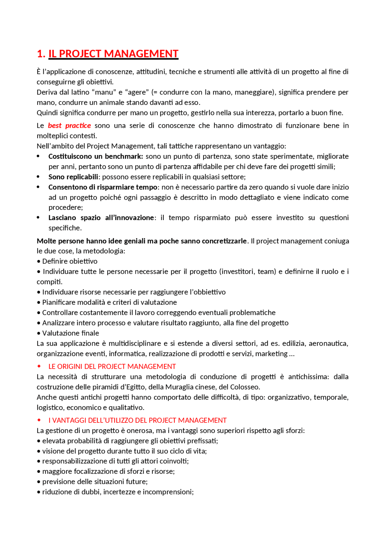 Project Management E Progetto Appunti Di Project Management Docsity