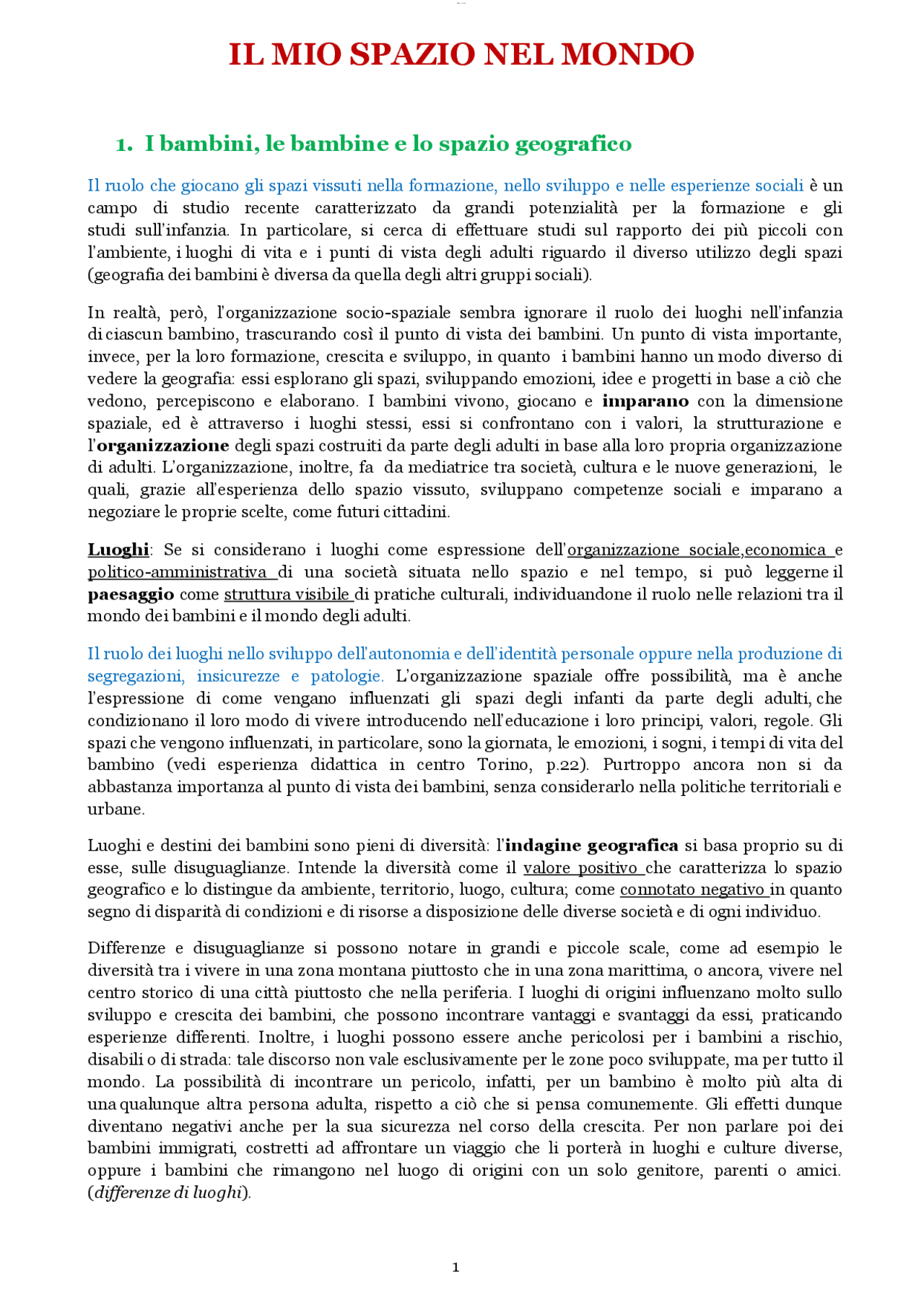 Il mio spazio nel mondo - Docsity