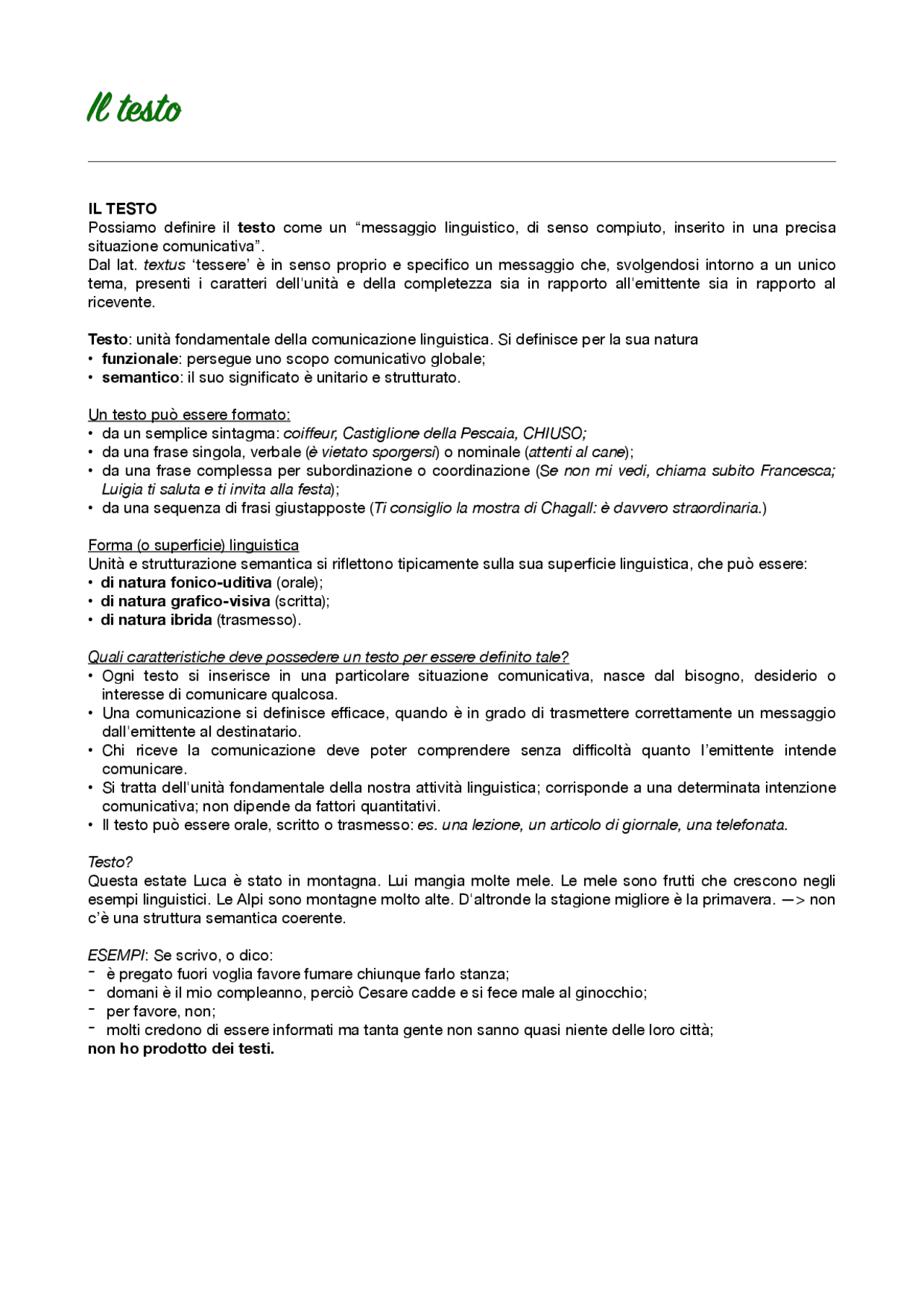 Il testo e i tipi e generi testuali - Docsity