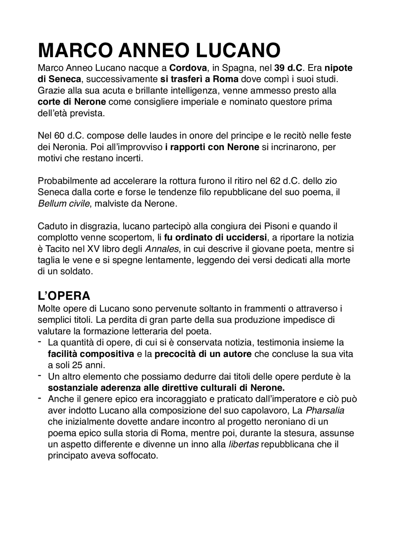 Marco Anneo Lucano : Biografie e riassunto opere | Schémas de Latin ...