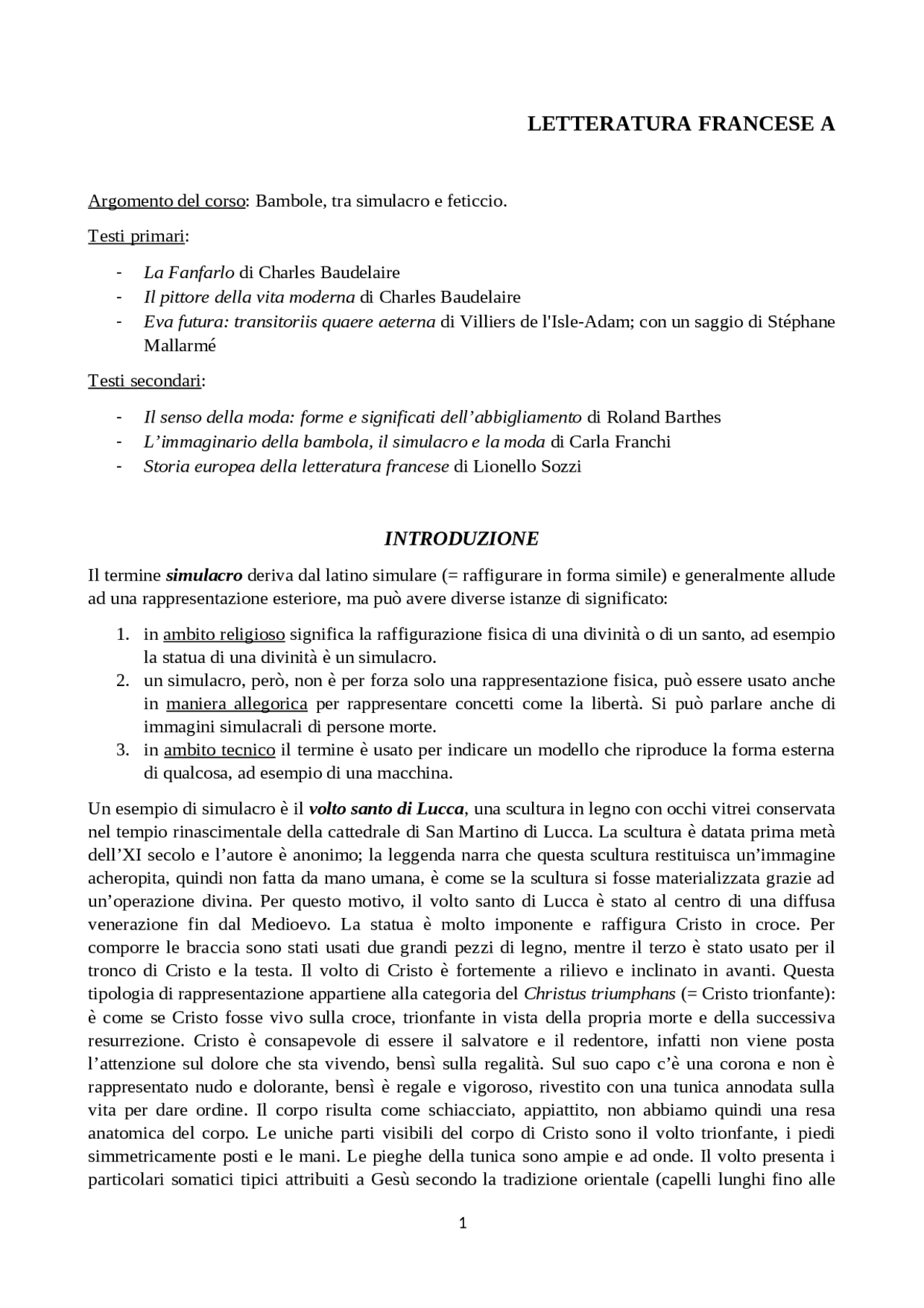 Letteratura Francese A Primo Modulo Docsity