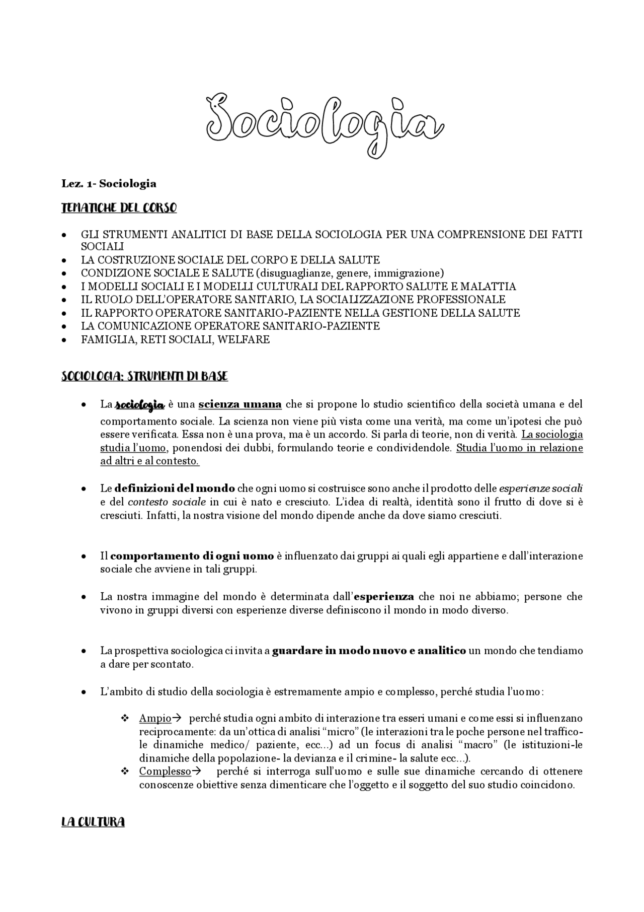 Sociologia Primo Anno Docsity