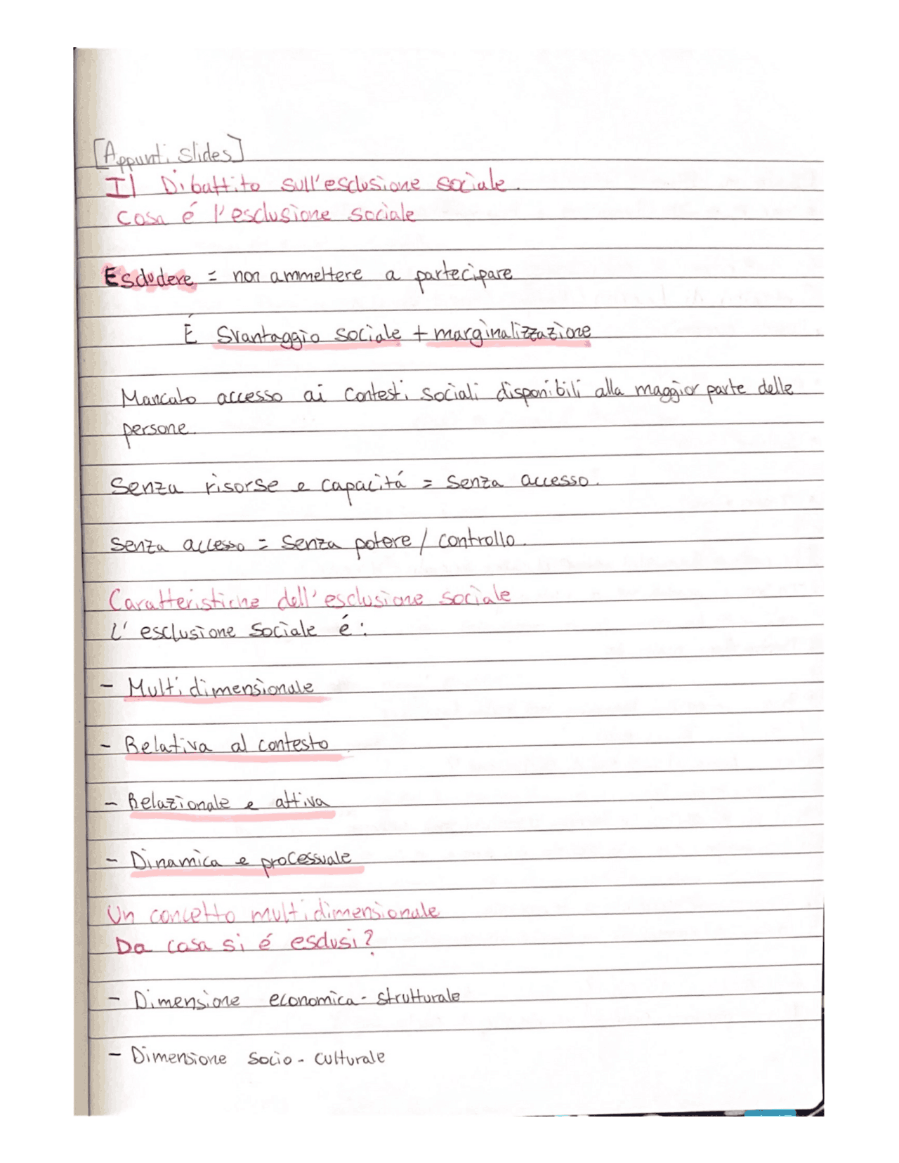 Appunti Slide Sociologia Dei Processi Di Inclusione Sociale Docsity
