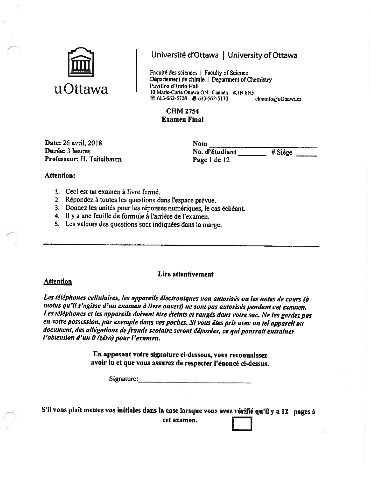 Chm 2754 Final Chimie Analytique Docsity