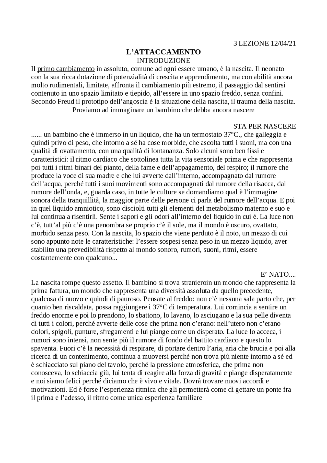 Teoria Di Bowlby E Lattaccamento Docsity
