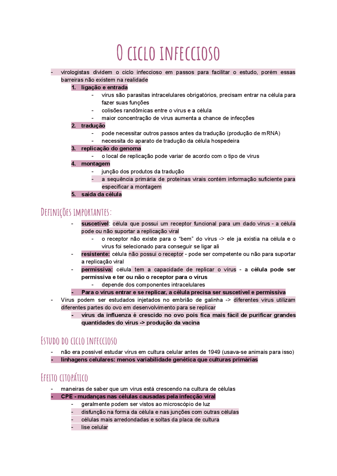 VIROLOGIA: CICLO INFECCIOSO - Docsity