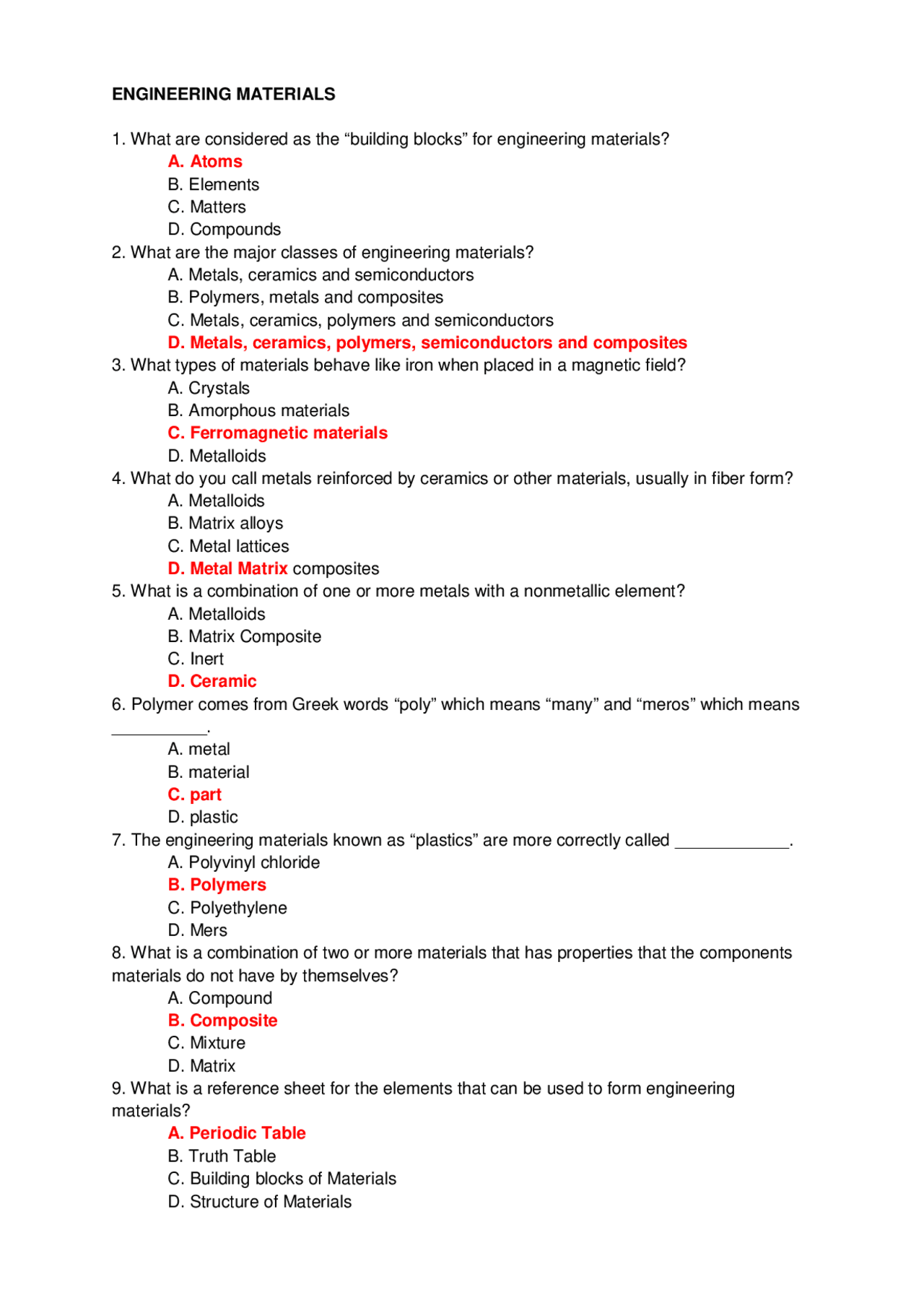 Engineering Materials Docsity