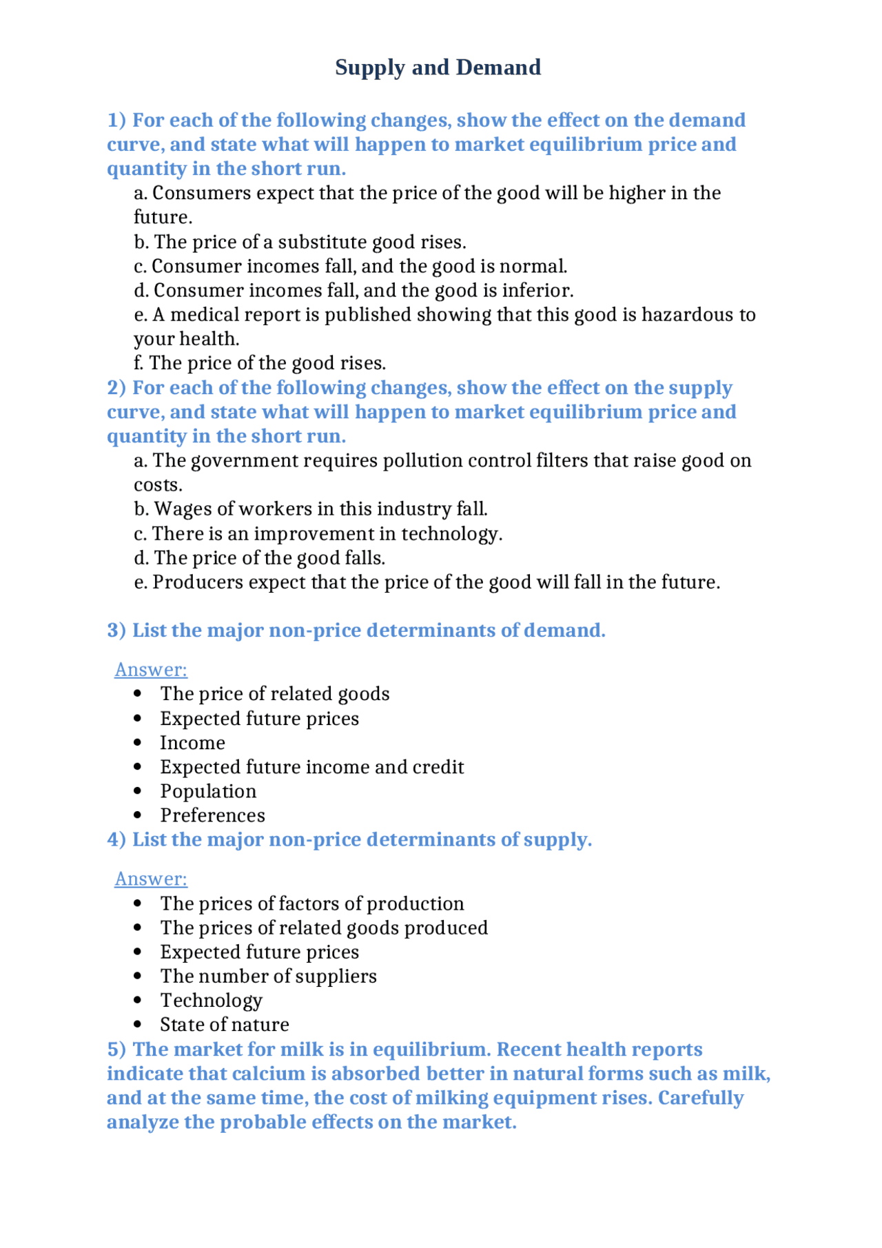 Supply And Demand Exercises Docsity