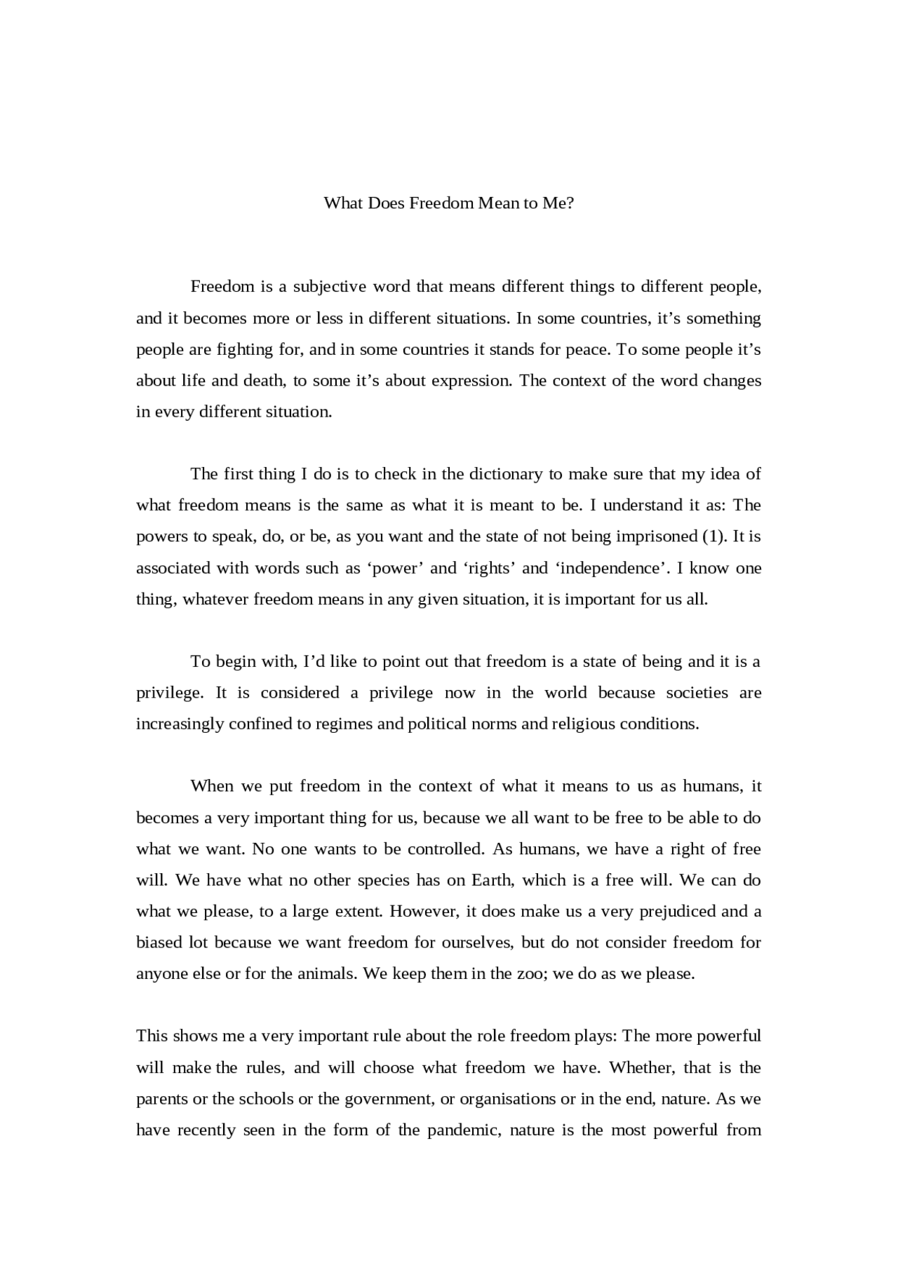 What does Freedom mean to me - Docsity