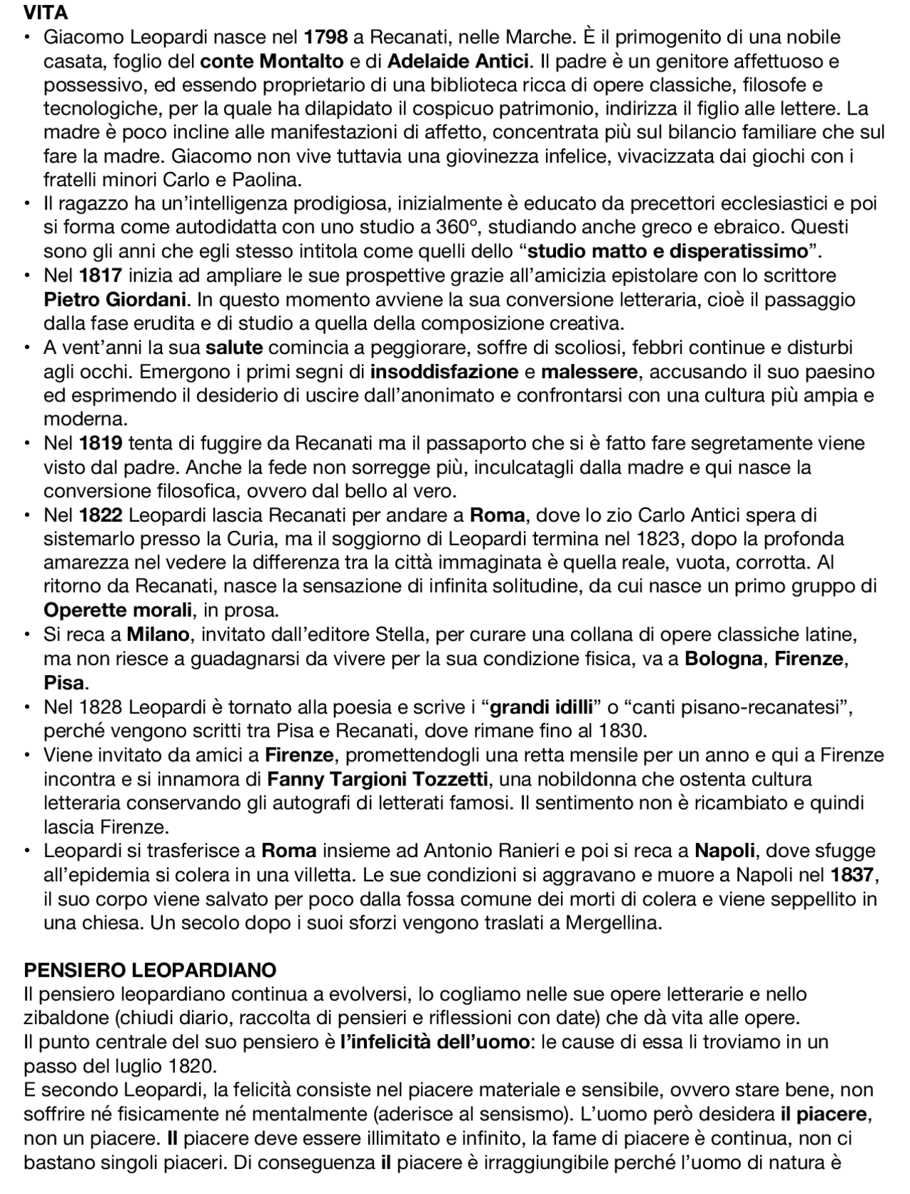 Giacomo Leopardi: biografia, stile e opere | Appunti di Italiano - Docsity