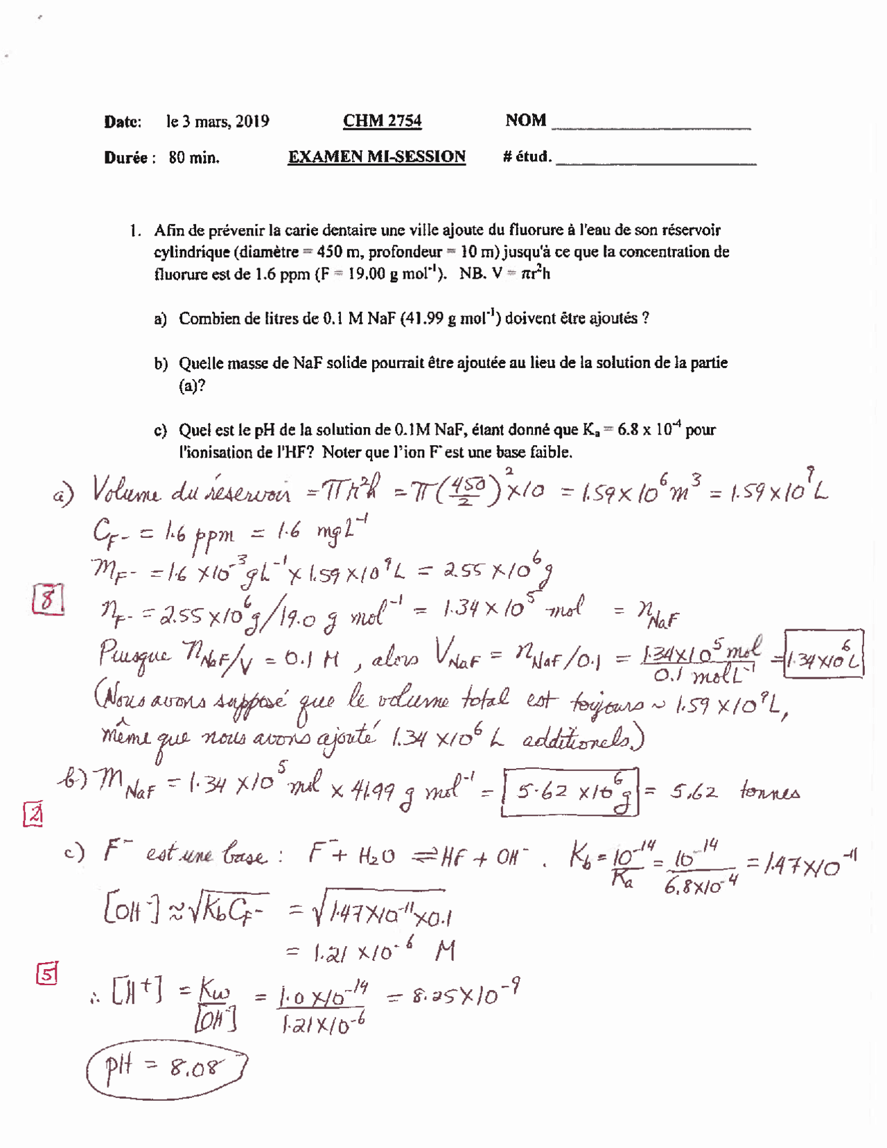 Chm 2754 Mi Session Midterm Chimie Analytique Docsity