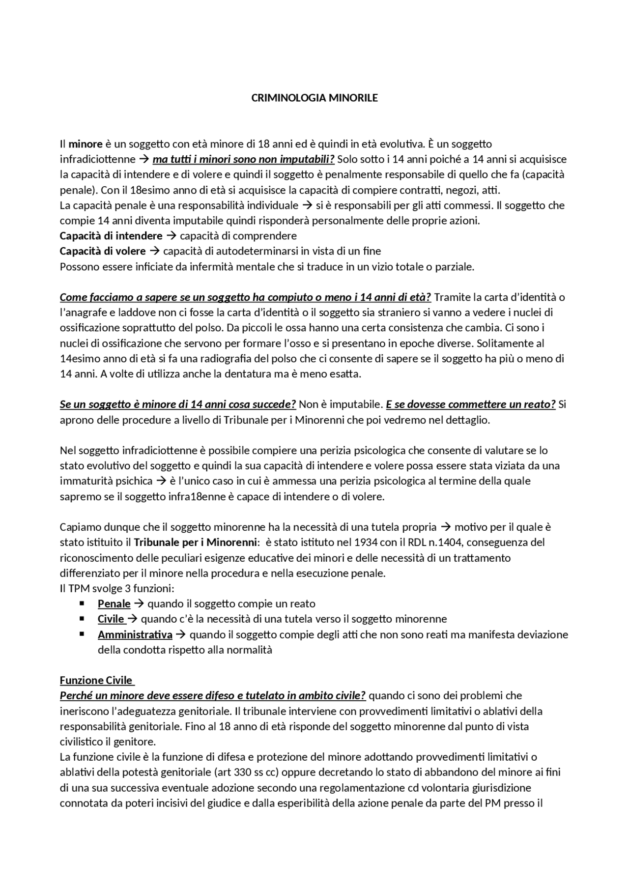 Criminologia Minorile Docsity