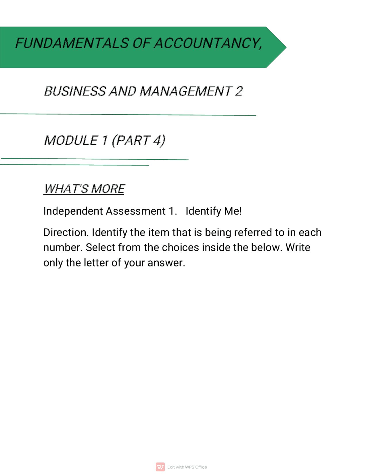 G12—FABM2—Module 1 (Answer sheet — Part 4: What's More) - Docsity