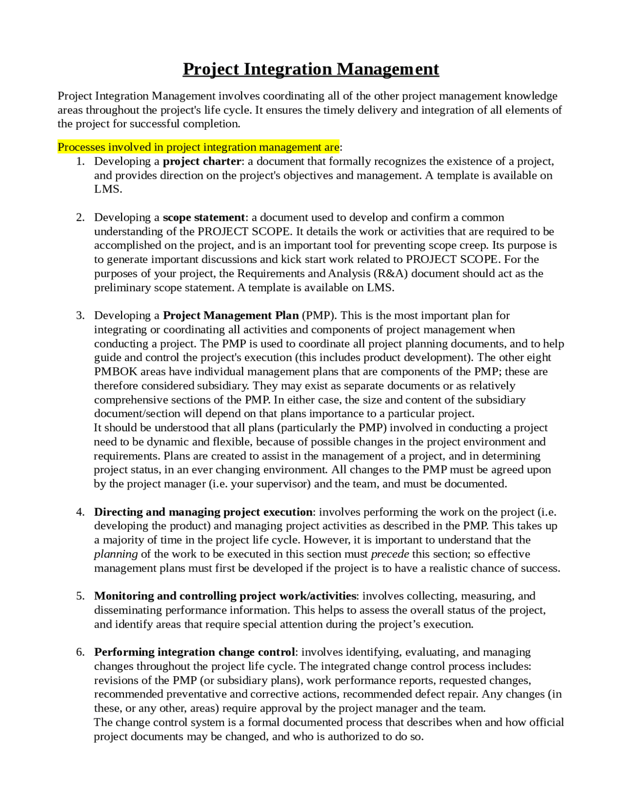 Integration Management Docsity
