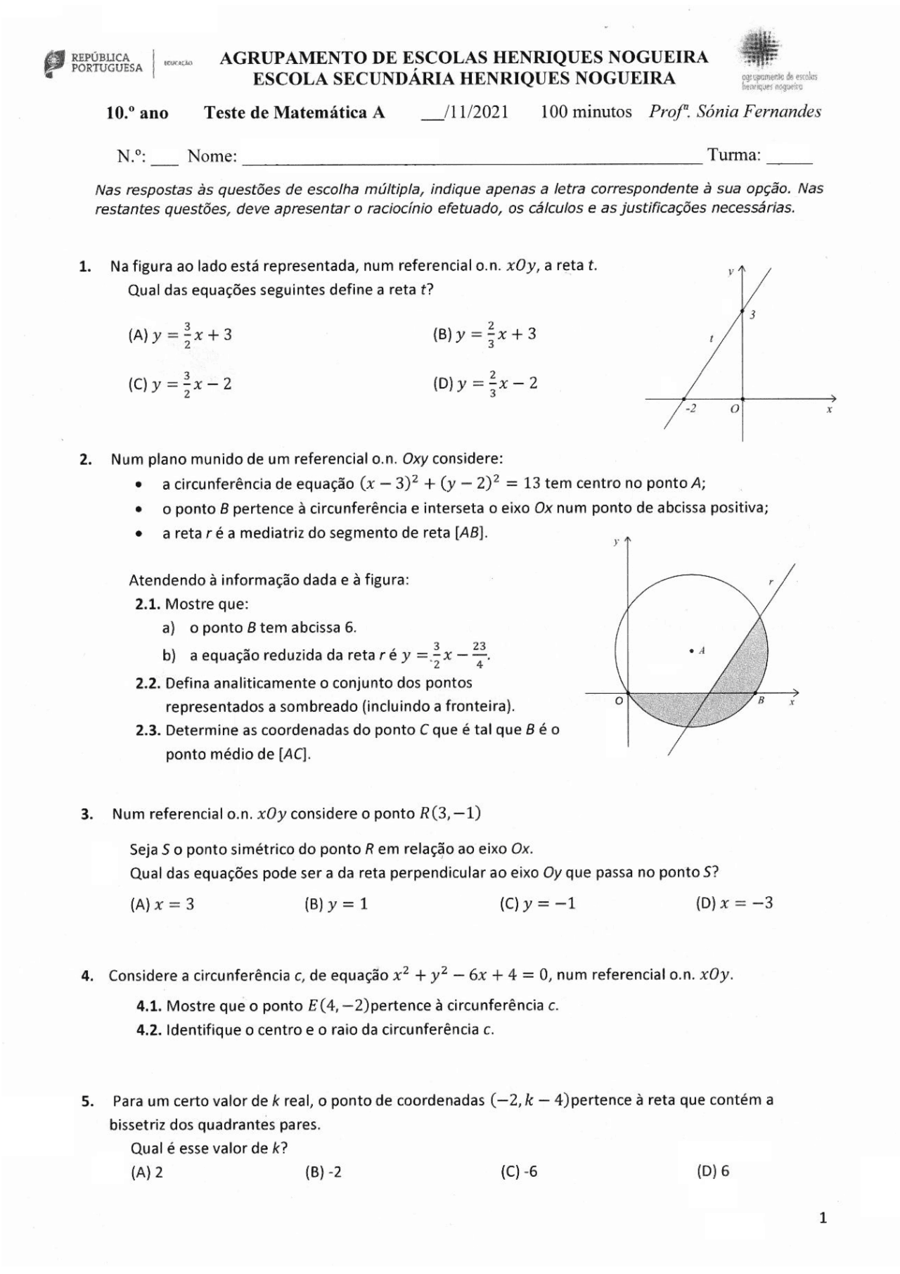Teste 1 matematica, 10 ano inicio - Docsity