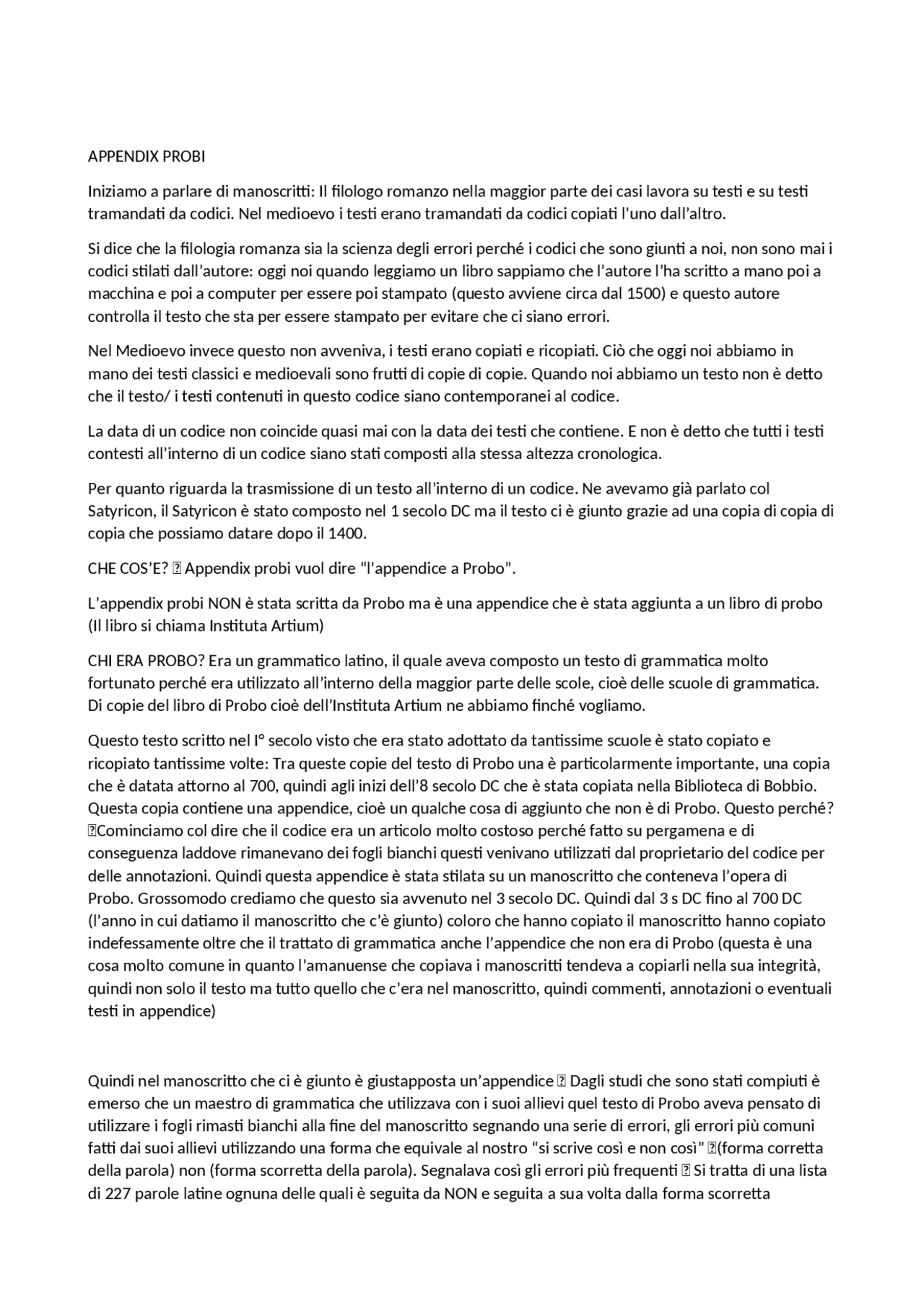 Appendix probi - vocalismo e consonantismo - Docsity