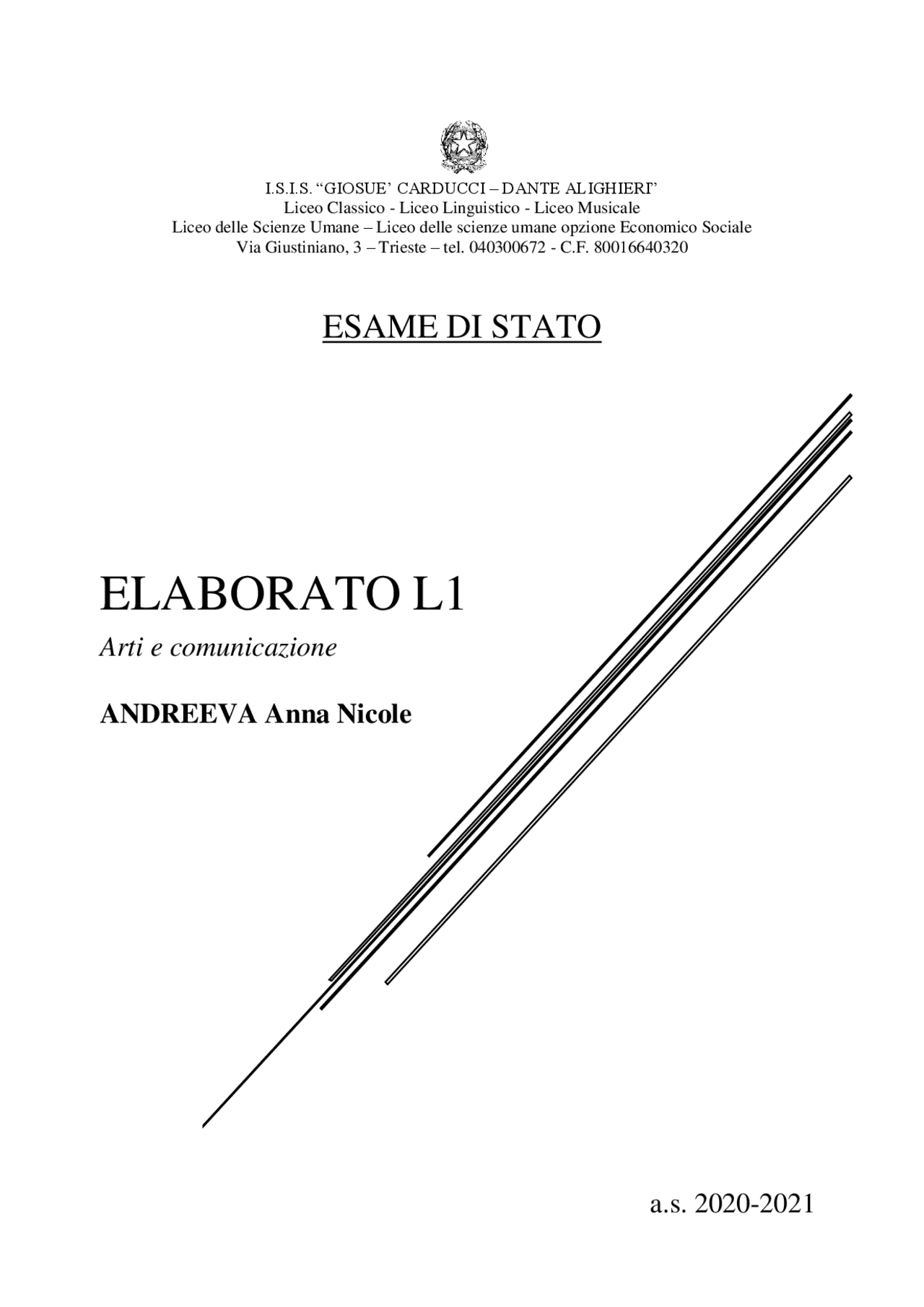 Elaborato Esame Di Stato 20202021 Docsity