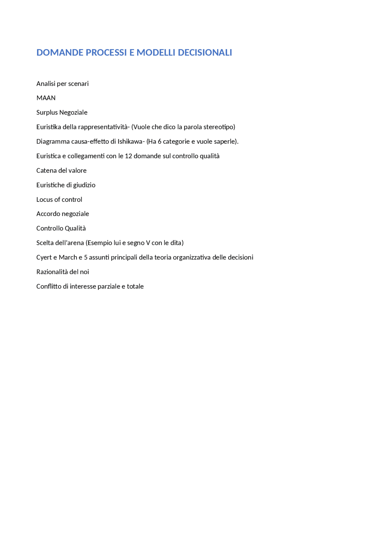 DOMANDE PROCESSI E MODELLI DECISIONALI | Appunti di Economia | Docsity