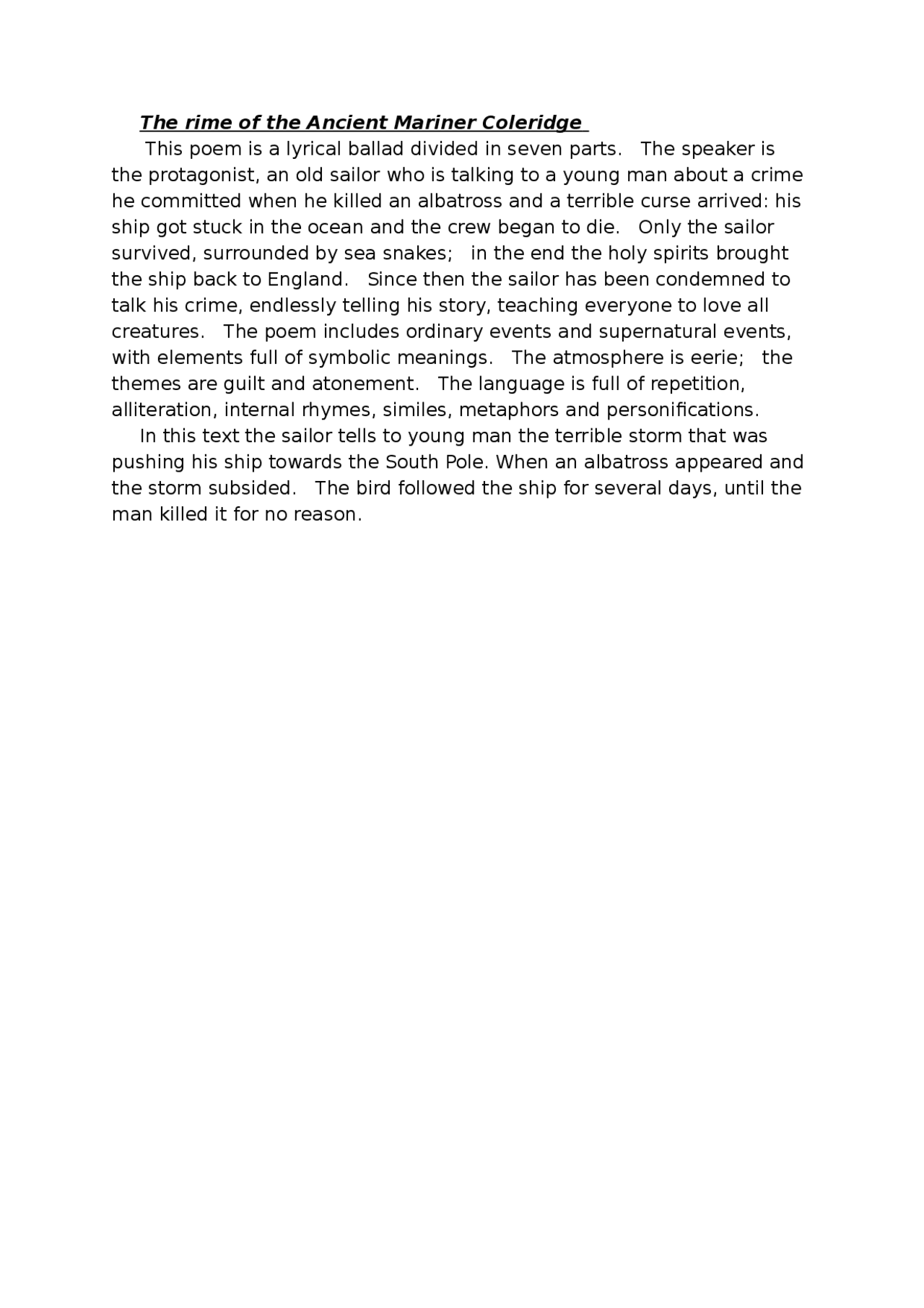 Riassunto Chiaro Di The Rime Of The Ancient Mariner By Coleridge Docsity