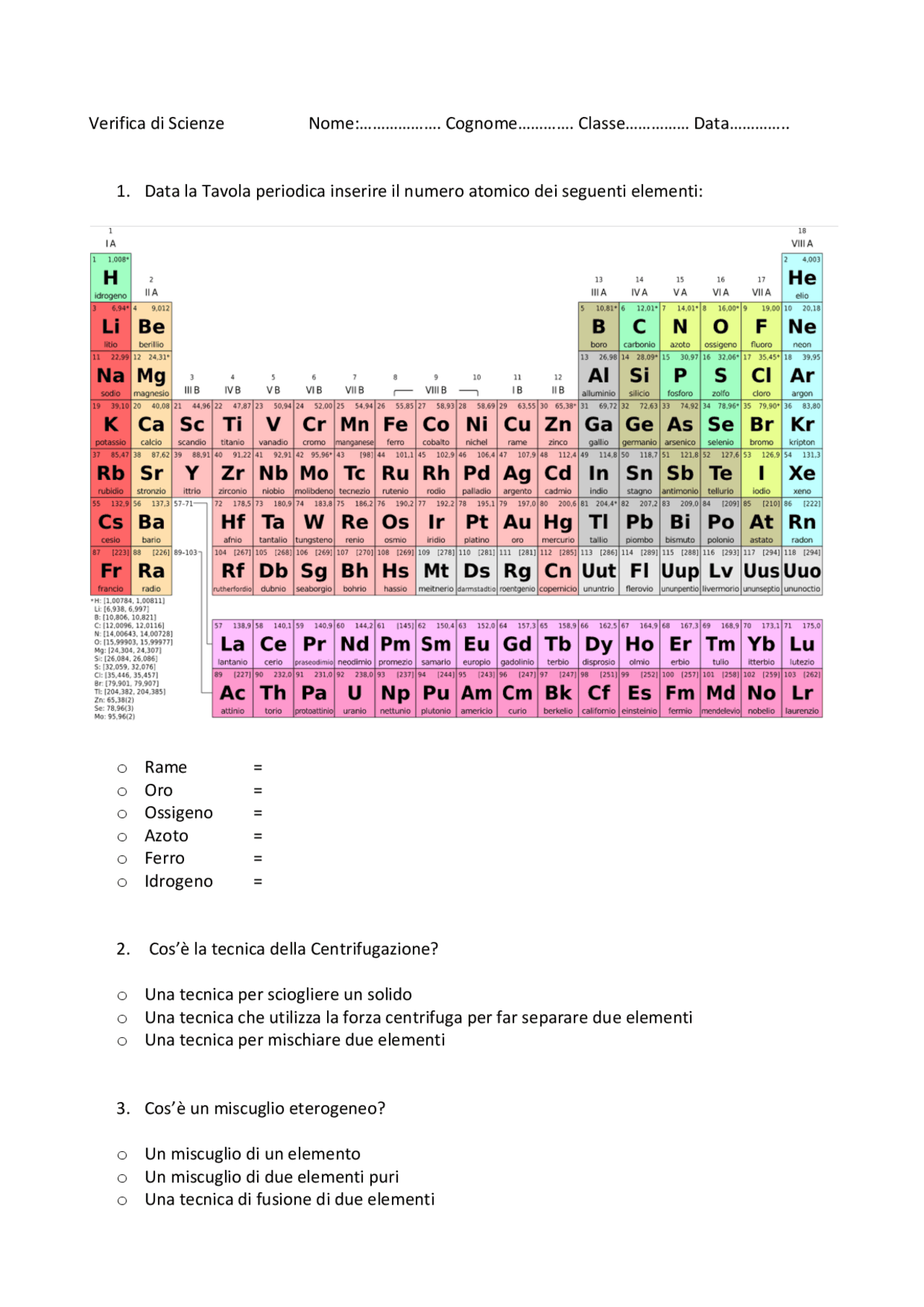 Verifica Scienze Semplificata Docsity