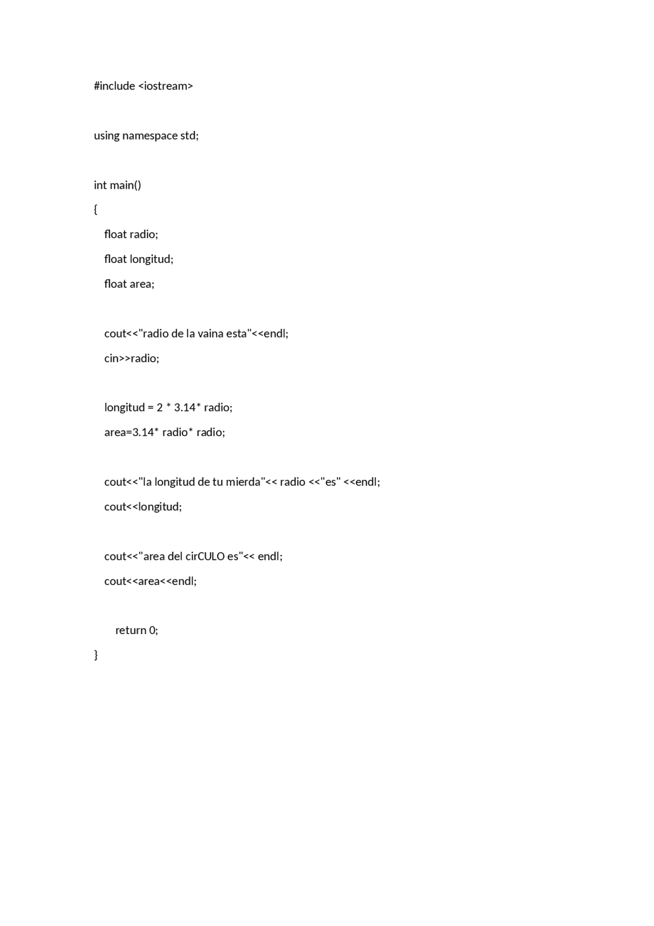 C++ Program to Calculate Circle's Length and Area | Exercises Software Engineering | Docsity