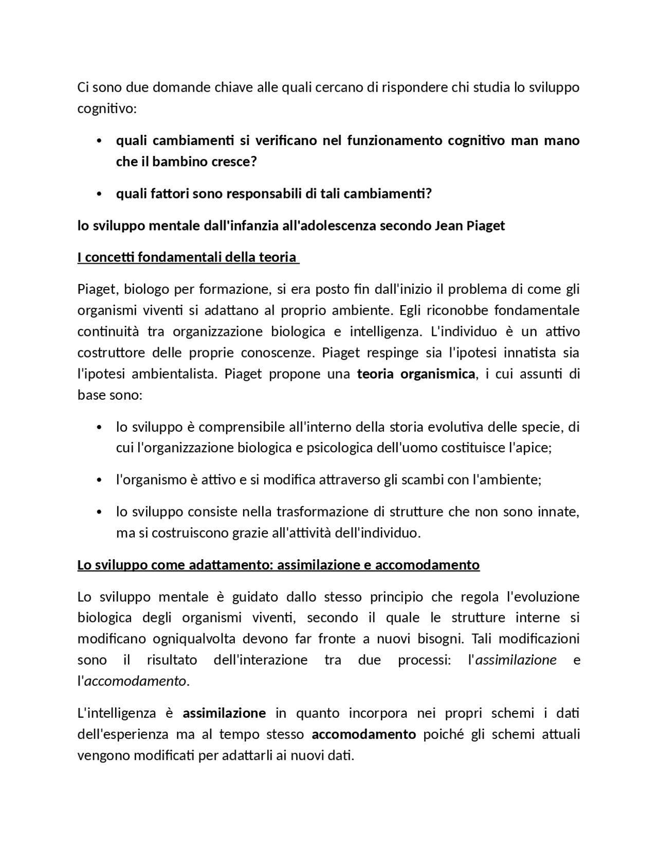 Lo Sviluppo Cognitivo Docsity