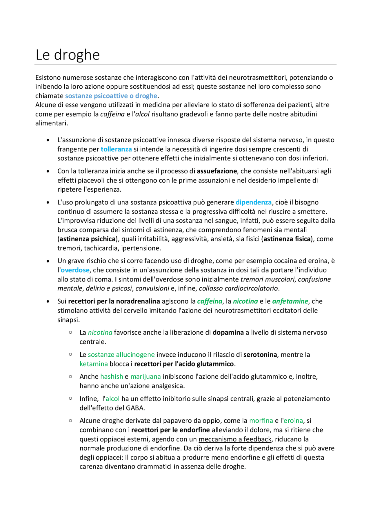 Le Droghe E I Relativi Effetti Docsity