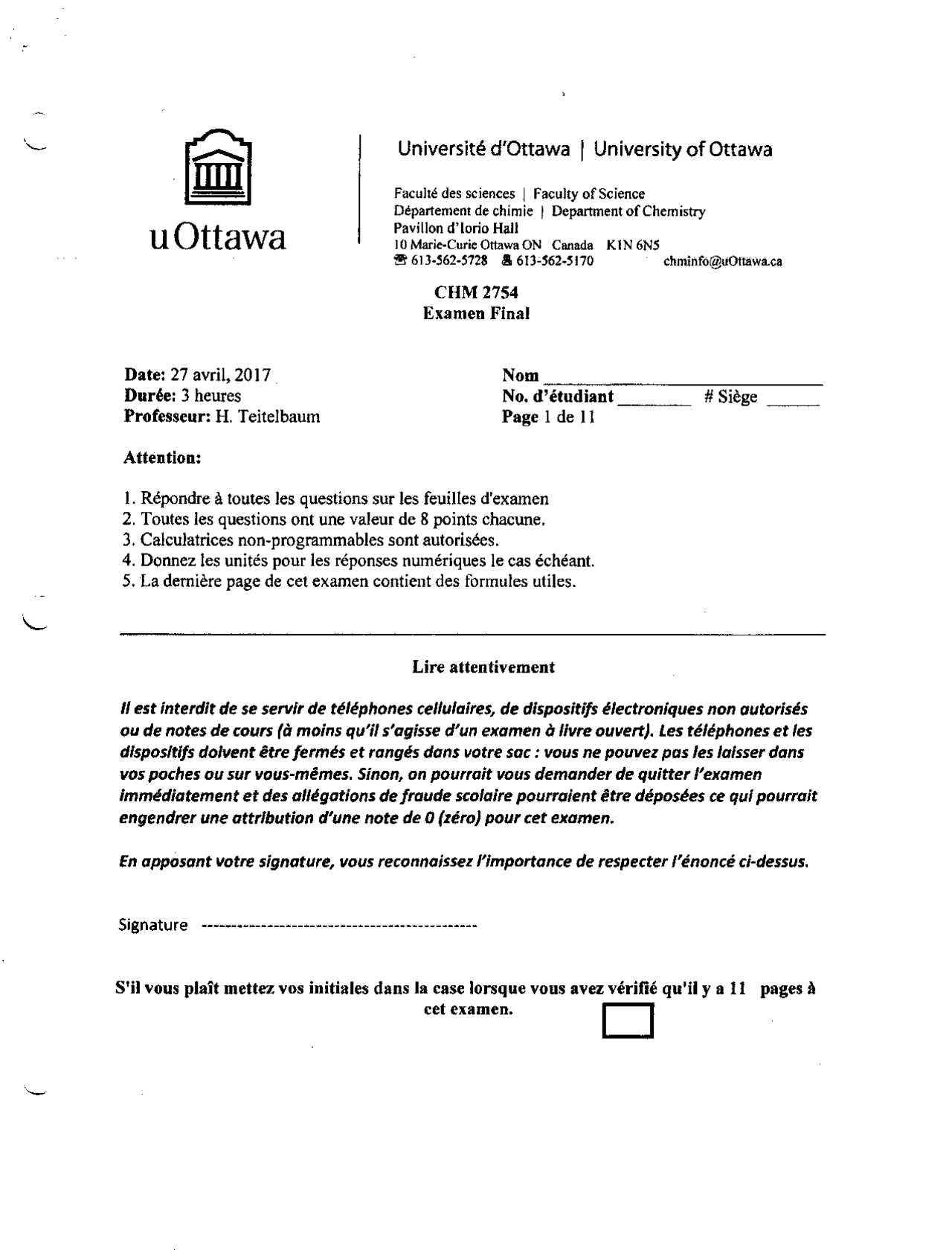 Chm 2754 Midterm Mi Session Chimie Analytique Docsity