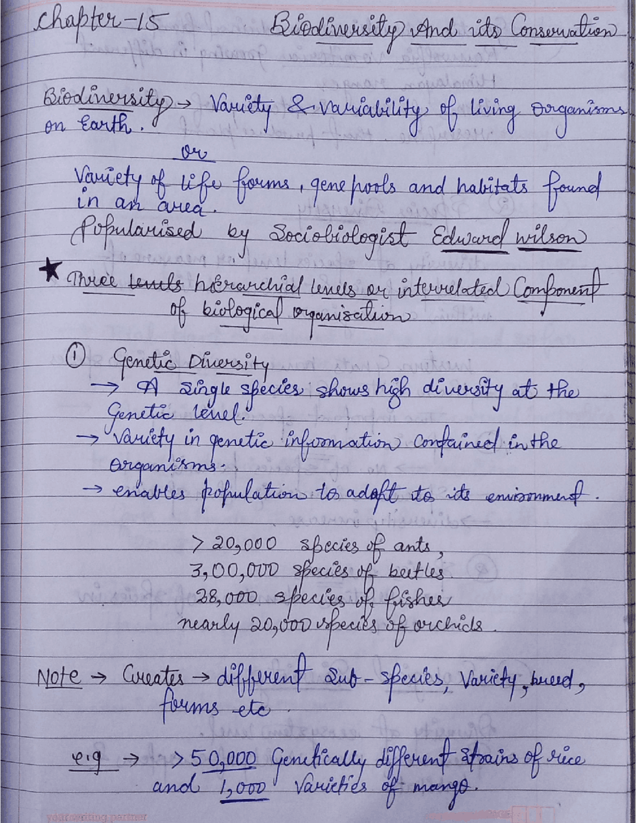 Biology - Biodiversity and Conservation complete handwritten notes ...