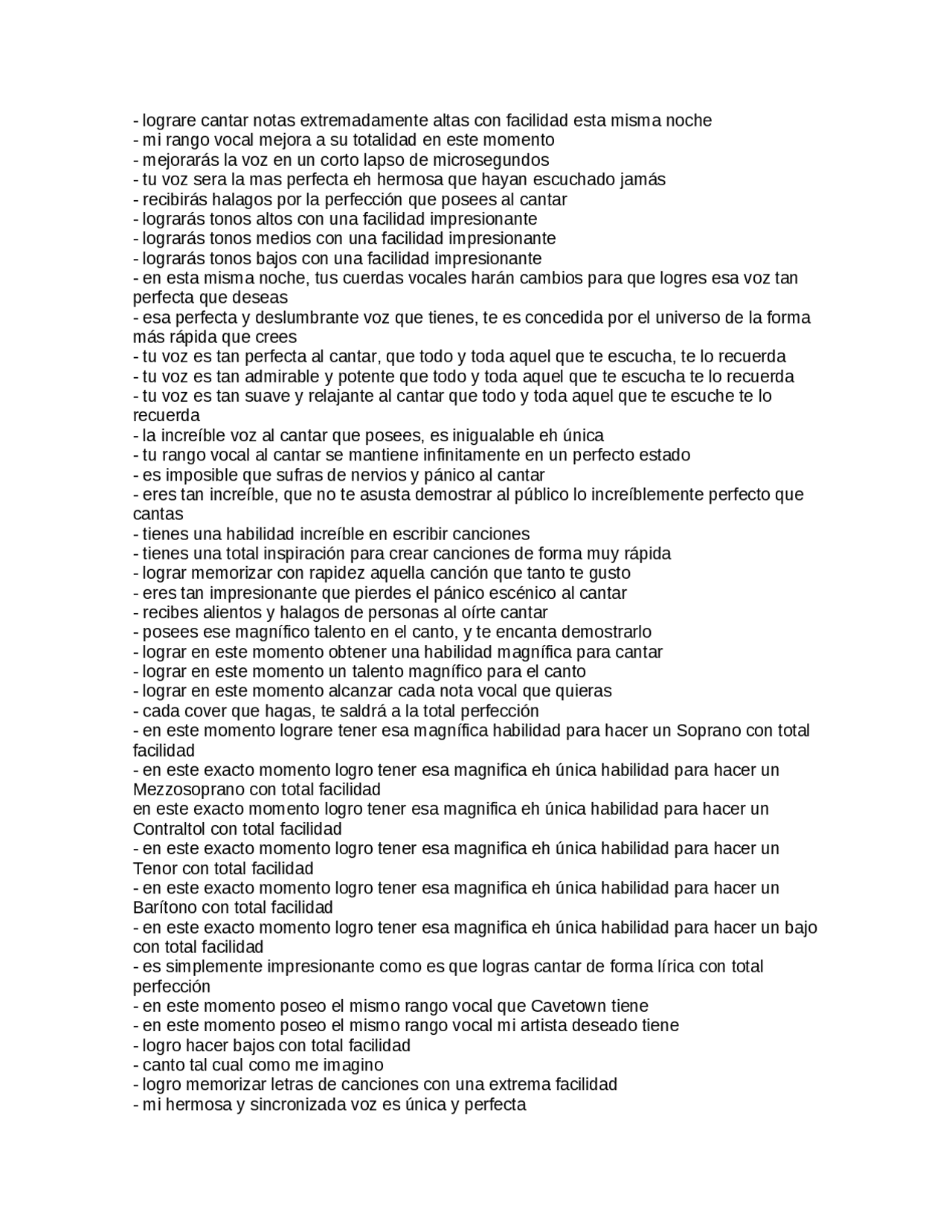 Afirmaciones para Audio Subliminal de Canto - Docsity