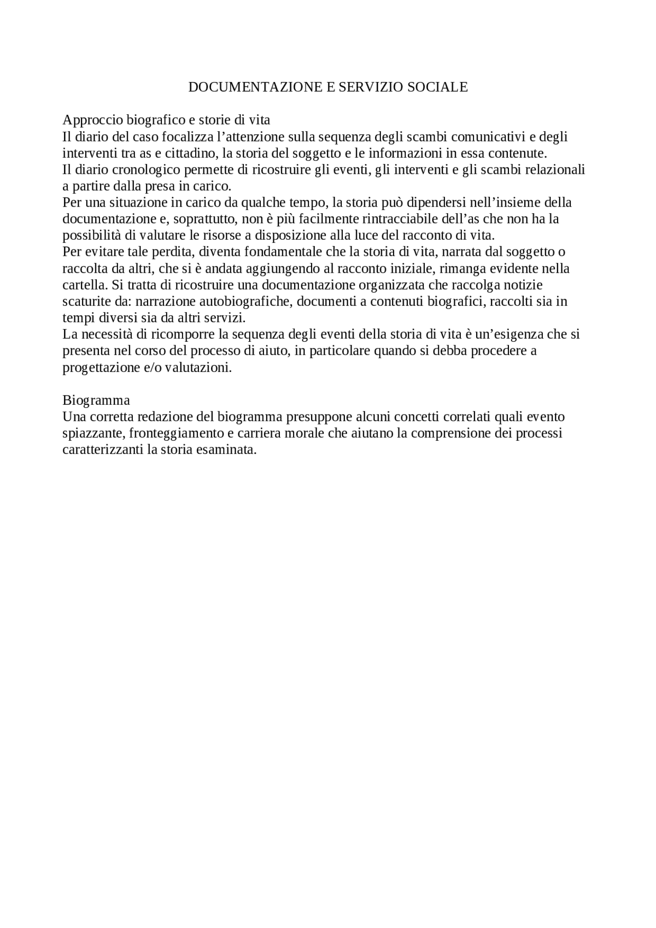 Documentazione Servizio Sociale Docsity