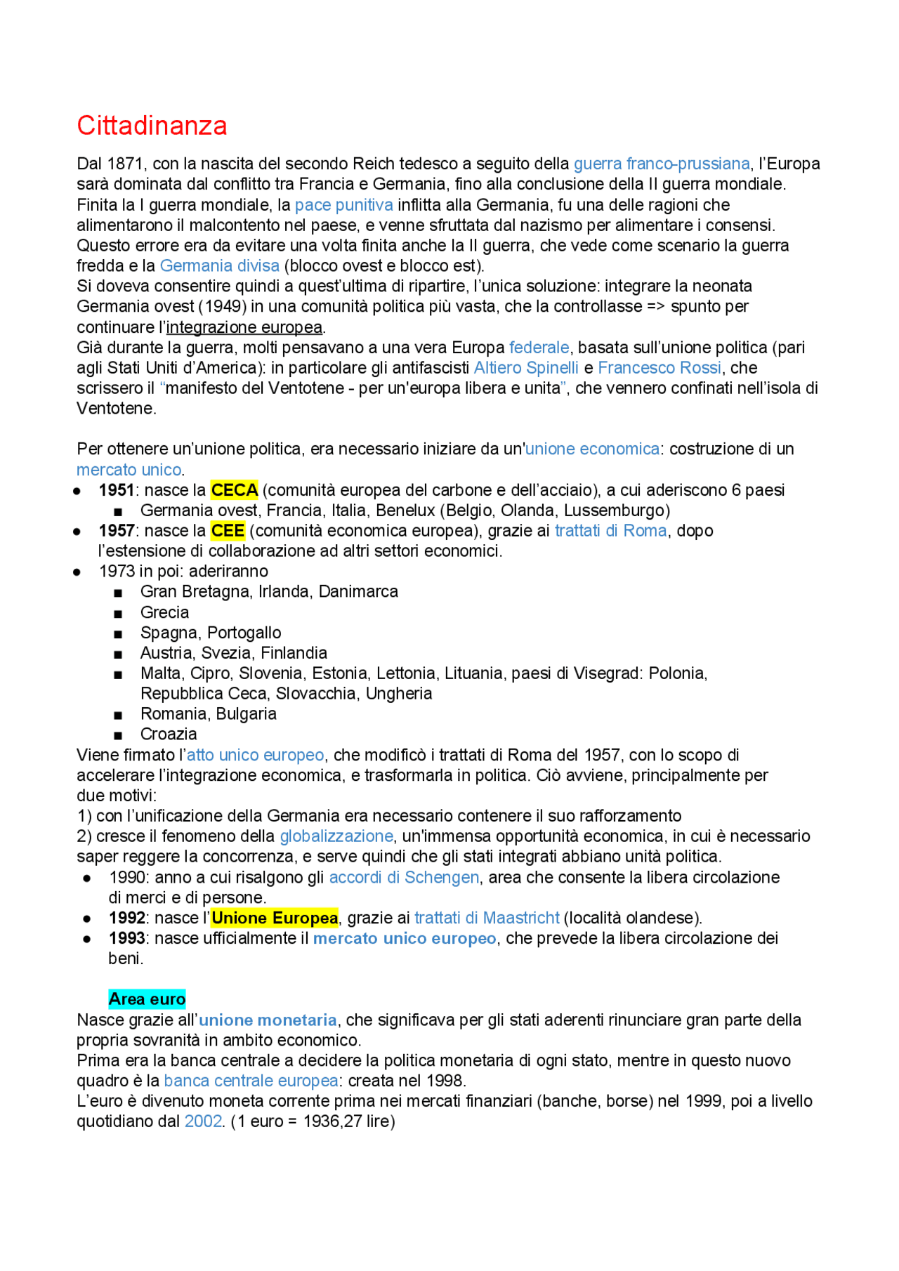 Concetti Base Di Cittadinanza Docsity