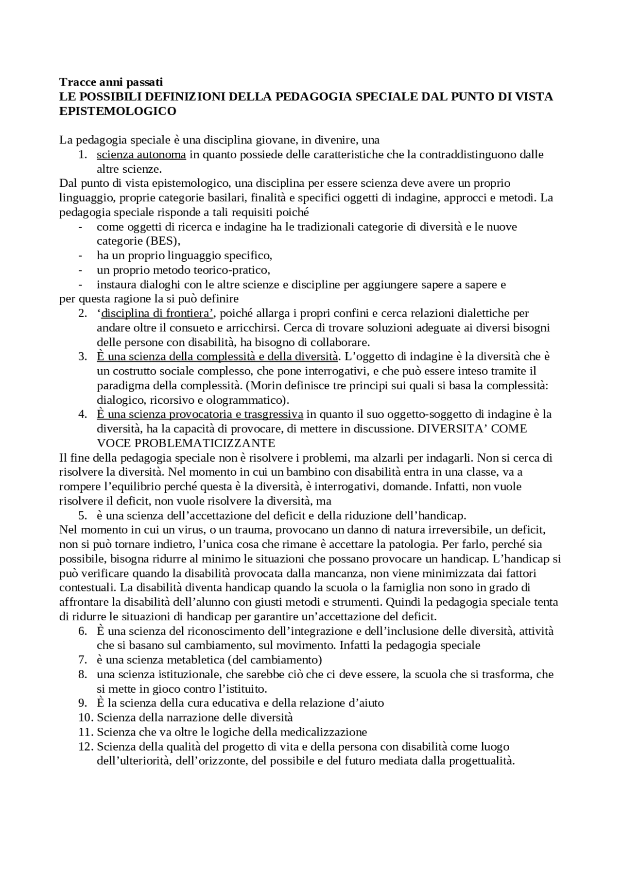 Tracce Esame Pedagogia Speciale Con Relative Risposte Docsity