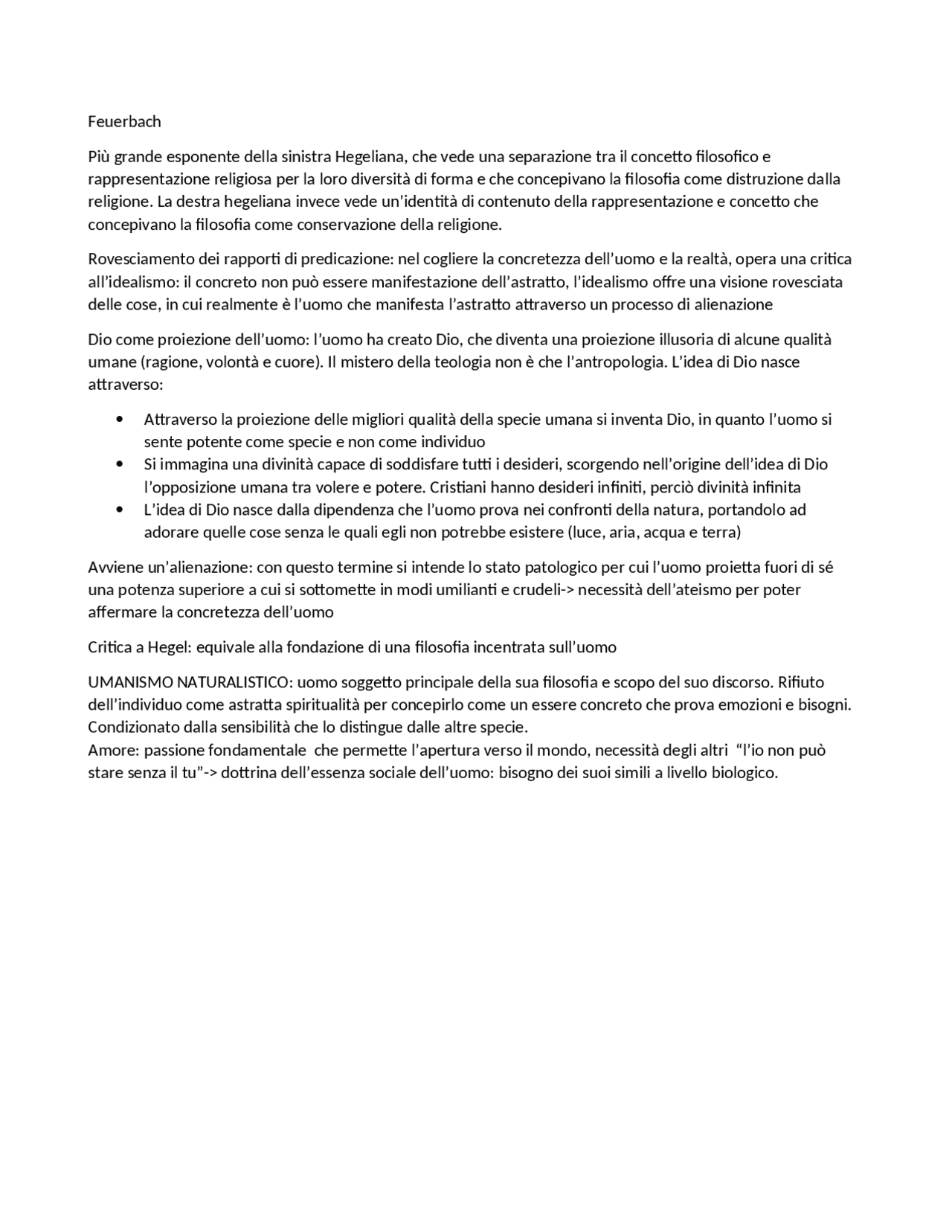Feuerbach Riassunto Liceo Docsity