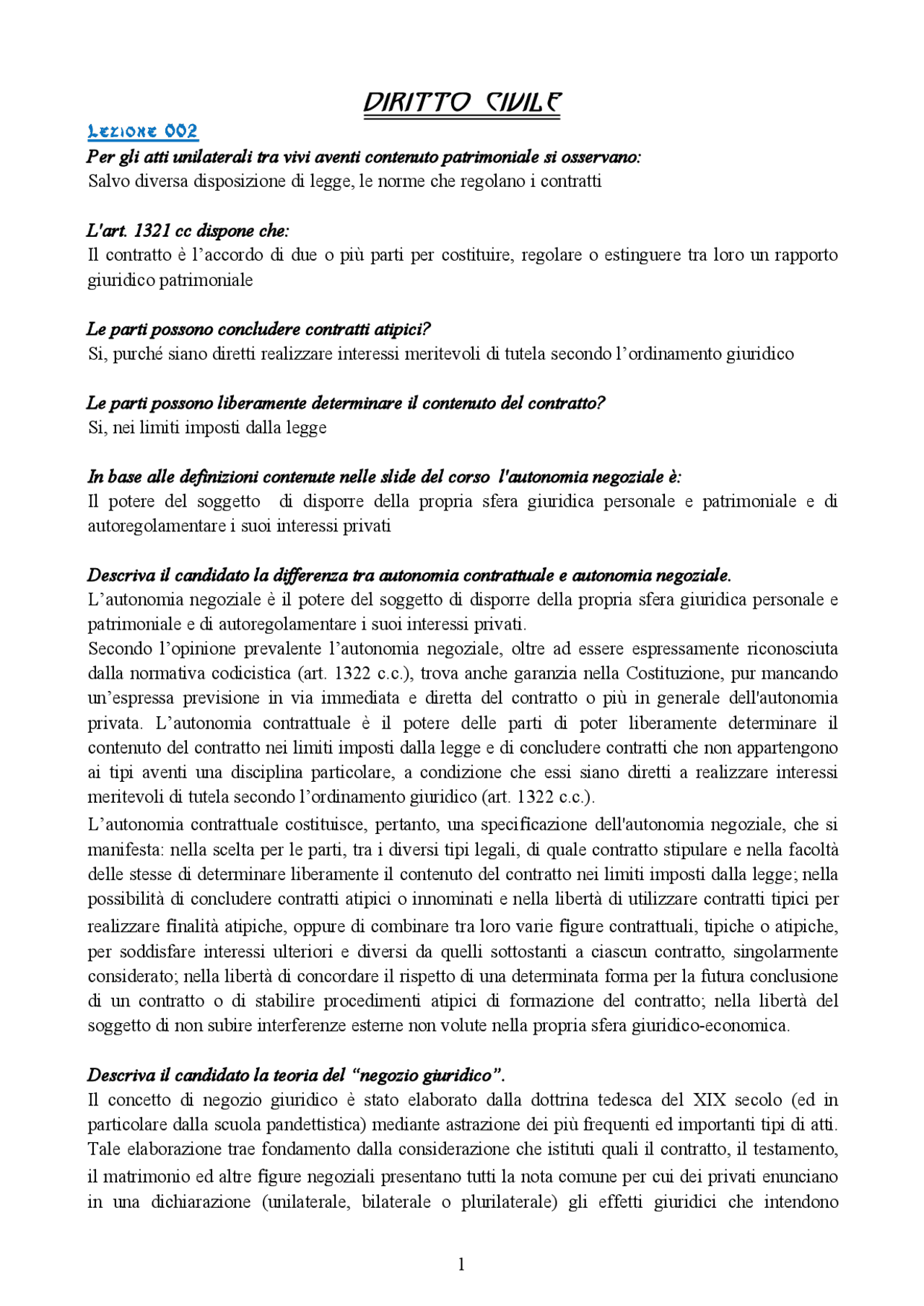 Paniere Risposte Chiuse ed Aperte dell'esame di Diritto Civile E campus ...