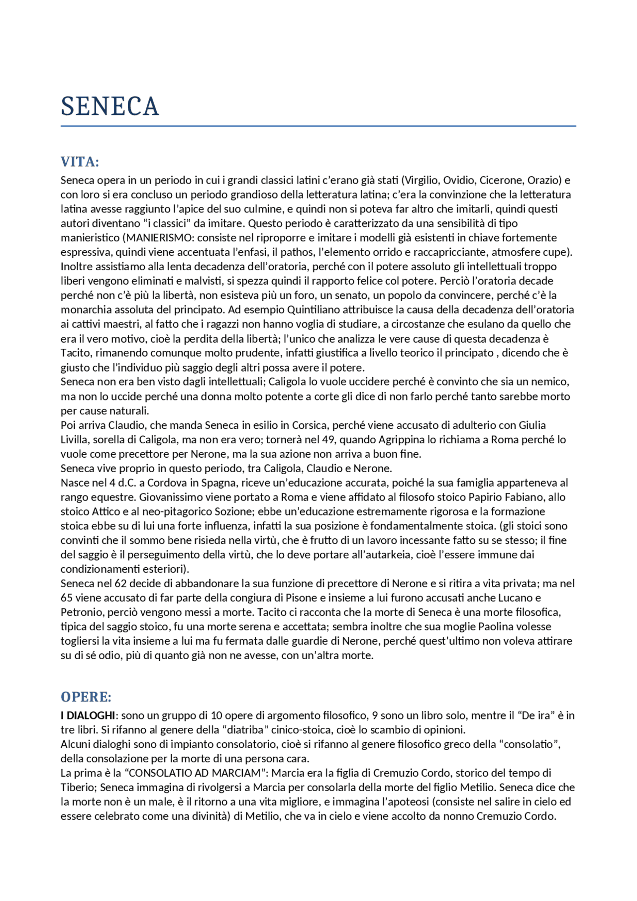 Appunti Seneca dettagliati - Docsity