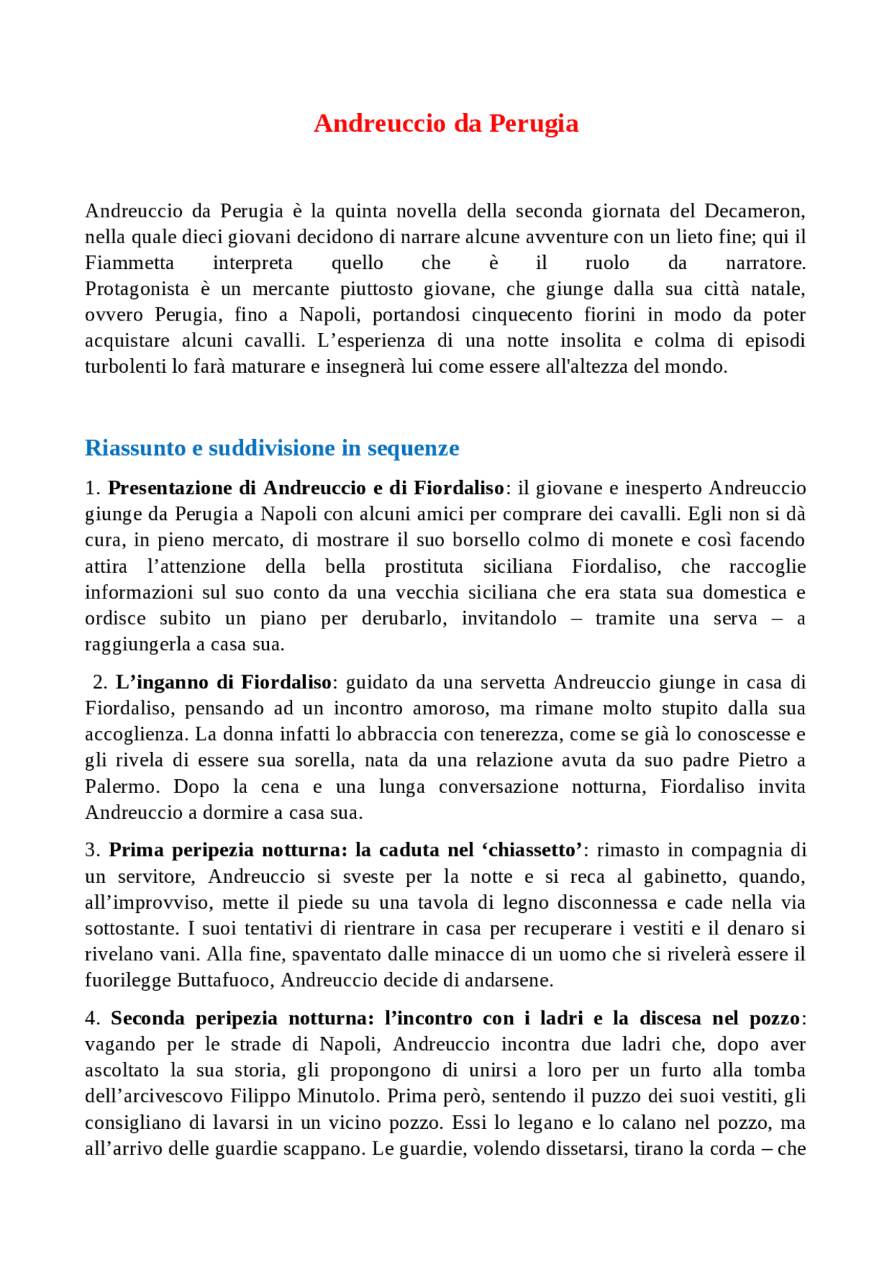 Novella Andreuccio da Perugia - Docsity