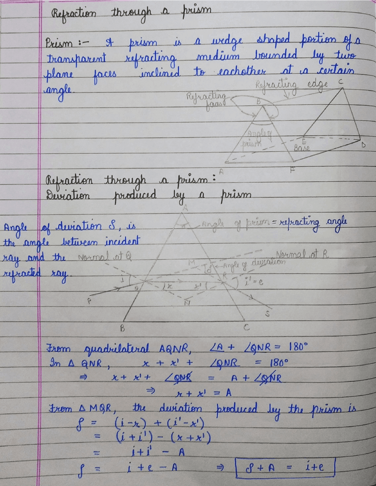 Physics Prism And Optical Instruments Handwritten Notes Docsity