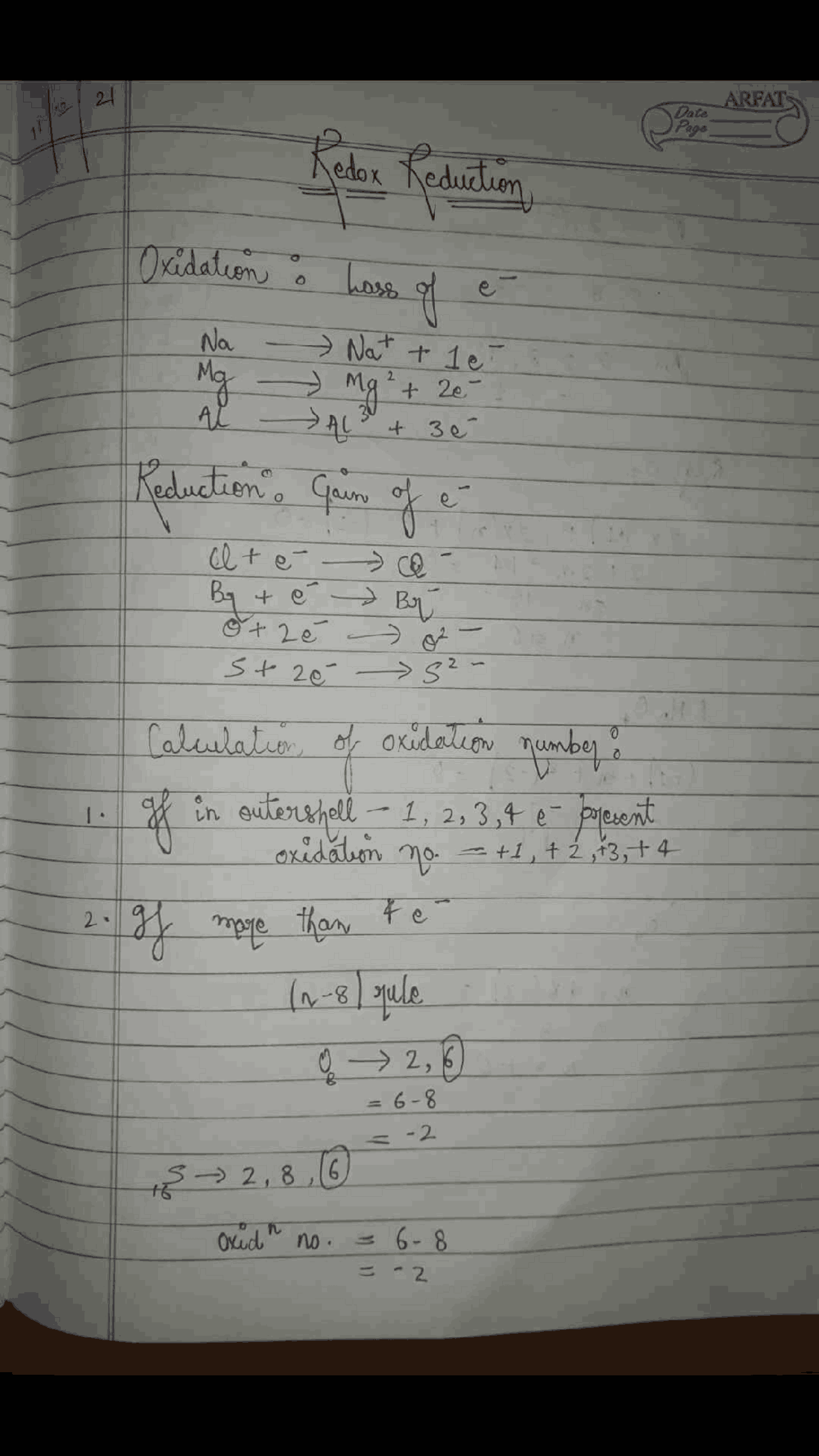 Chemistry Redox Reaction Handwritten Notes Docsity