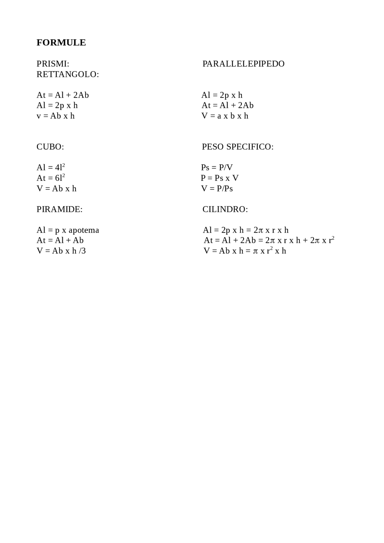 Formule dei solidi e dei disegni - Docsity