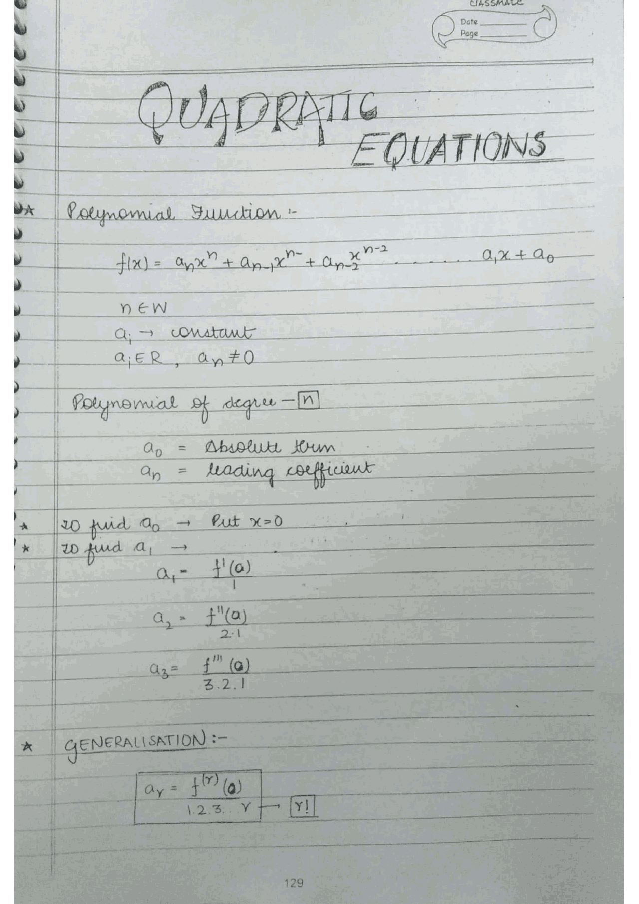 Mathematics Quadratic Equations Handwritten Notes Docsity