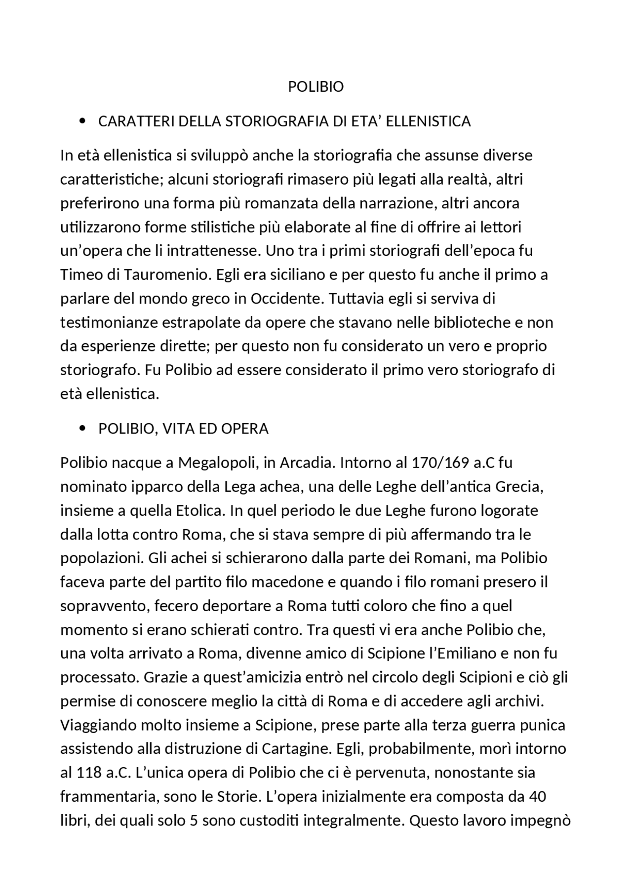 Polibio Autore Greco Docsity