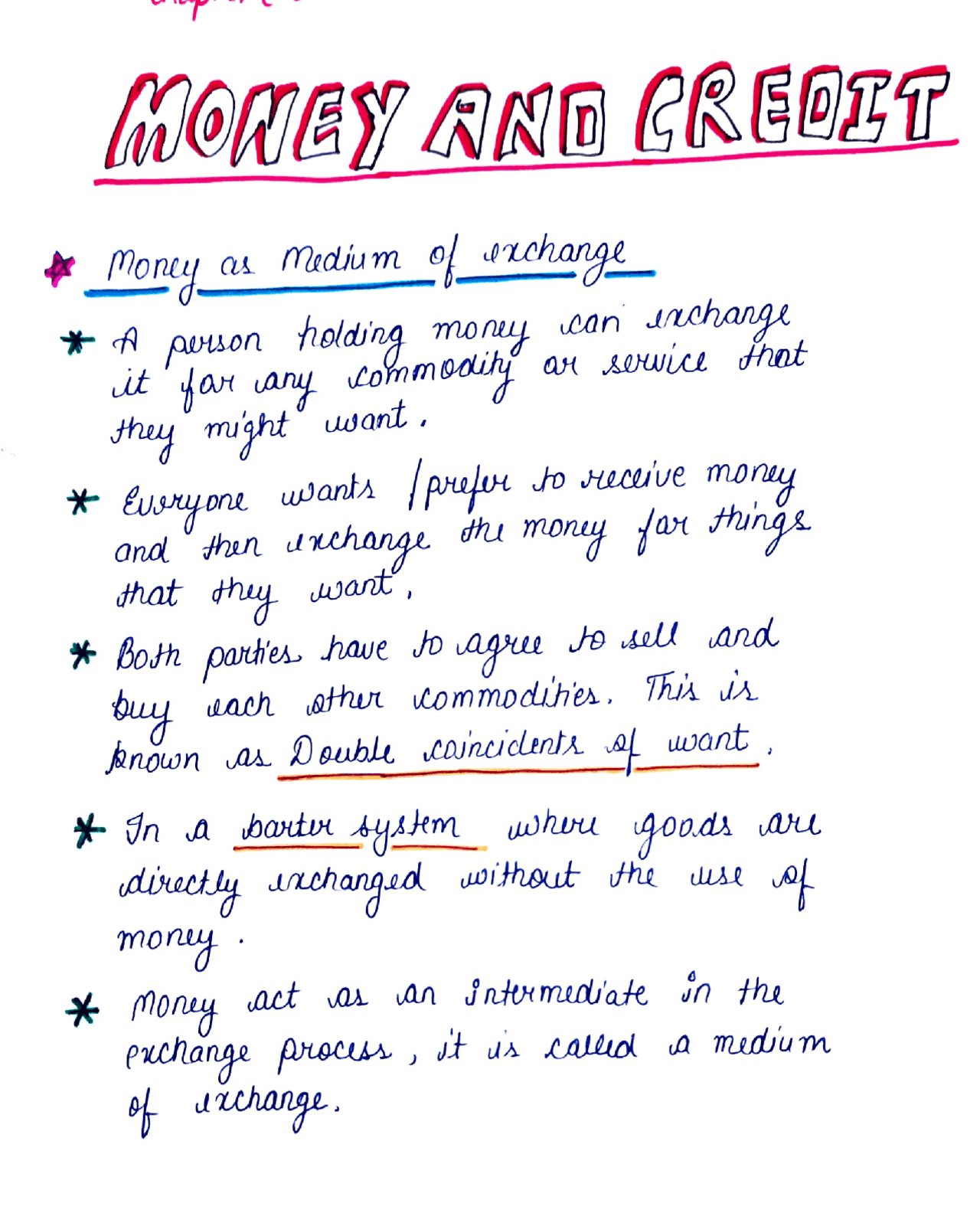 Economics - Money and Credit Complete Handwritten Notes - Docsity