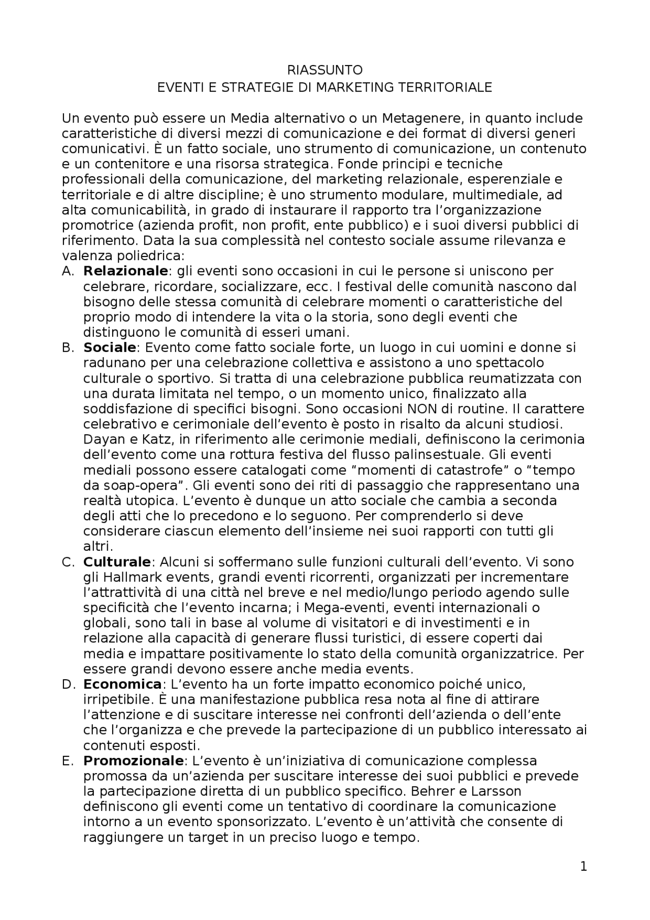 Riassunto Del Libro Esame Eventi Docsity